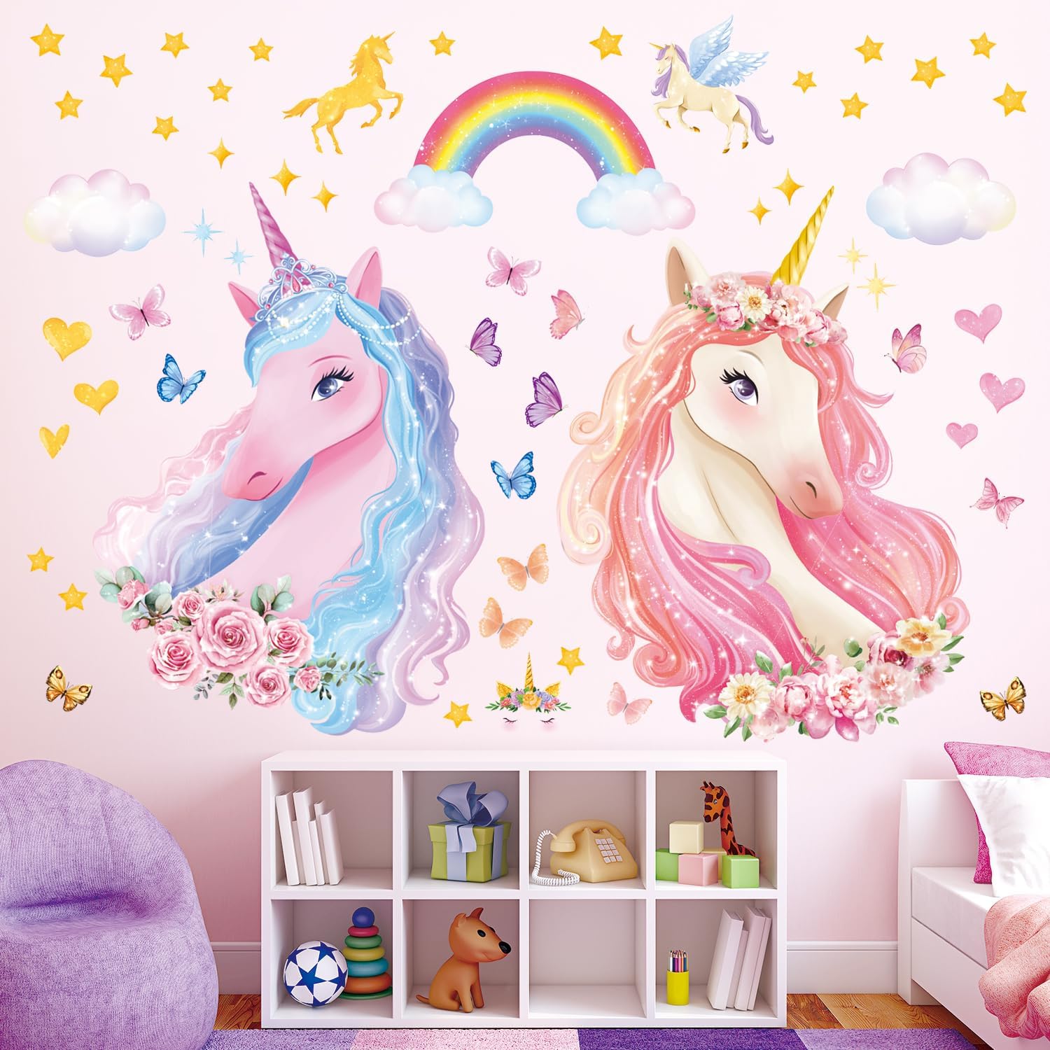 Amazon.com: fanquare Magical Unicorn Wall Decals Rainbow Heart Wall Stickers Peel and Stick Wall ...