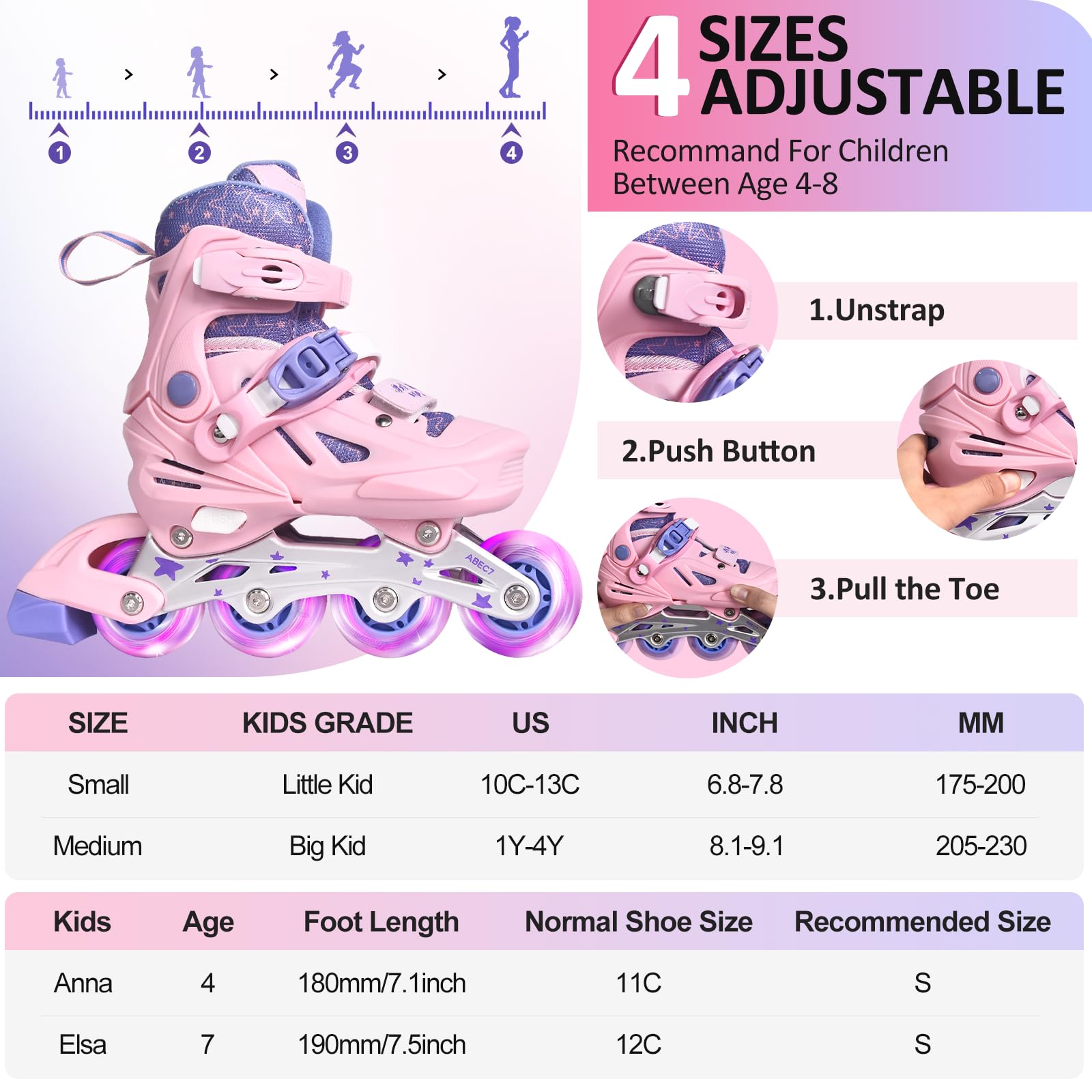 Fotoumgl Roller Blades for Girls Ages 4-8, Kids Roller Blades with Full ...