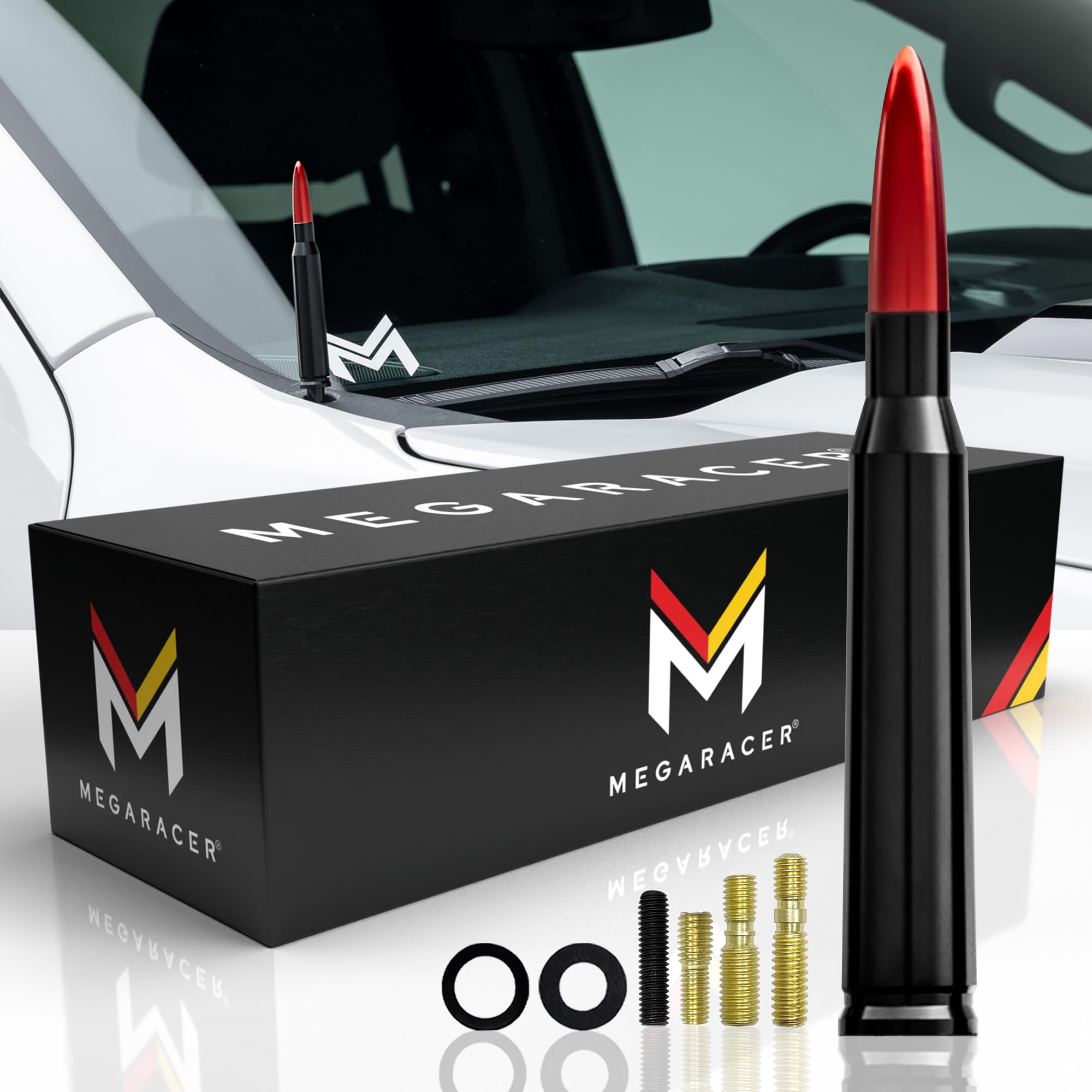 Amazon.com: Mega Racer Black Base with Red Tip Antenna for Trucks, Cars ...