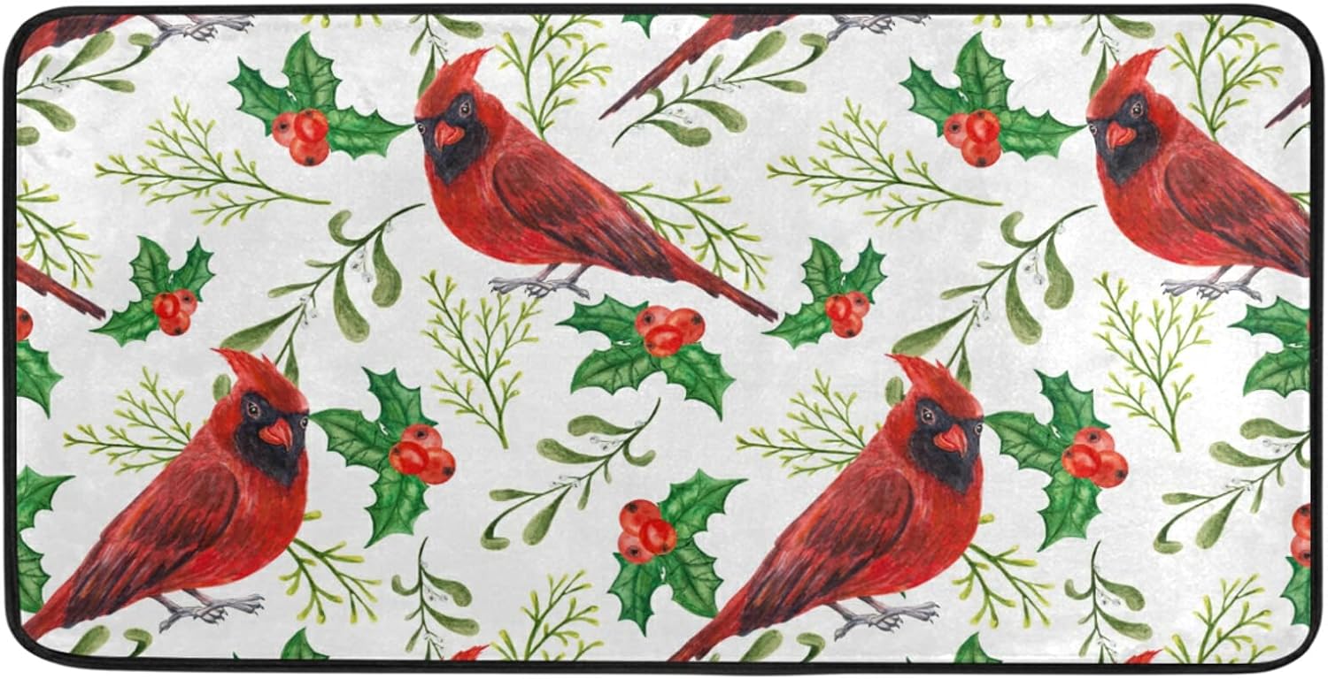 Amazon.com: susiyo Kitchen Mat Christmas Red Cardinal Birds Kitchen Rug ...