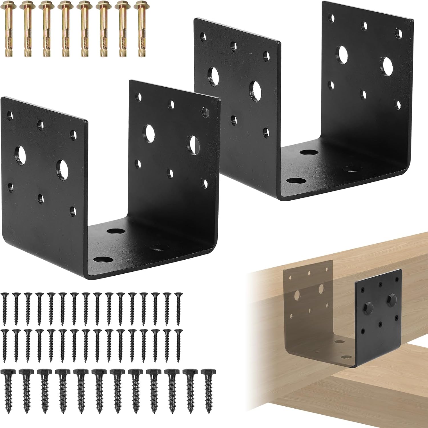 Amazon.com: CSKUNXIA 4-Piece Black Half Post Base Joist Hanger Brackets ...
