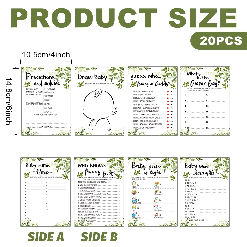 20 Pcs Baby Prediction Cards Gender Reveal Games 4 Styles Baby Shower ...