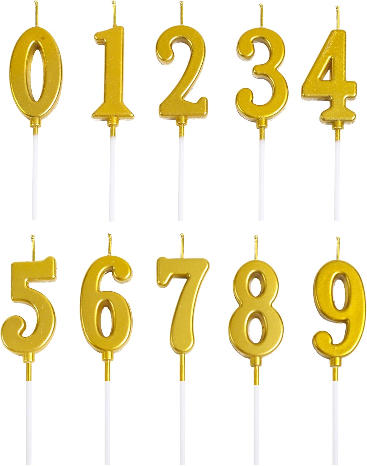 EAKE 10-Pieces Number Candles 0-9 Birthday Candles for Cake, Gold ...