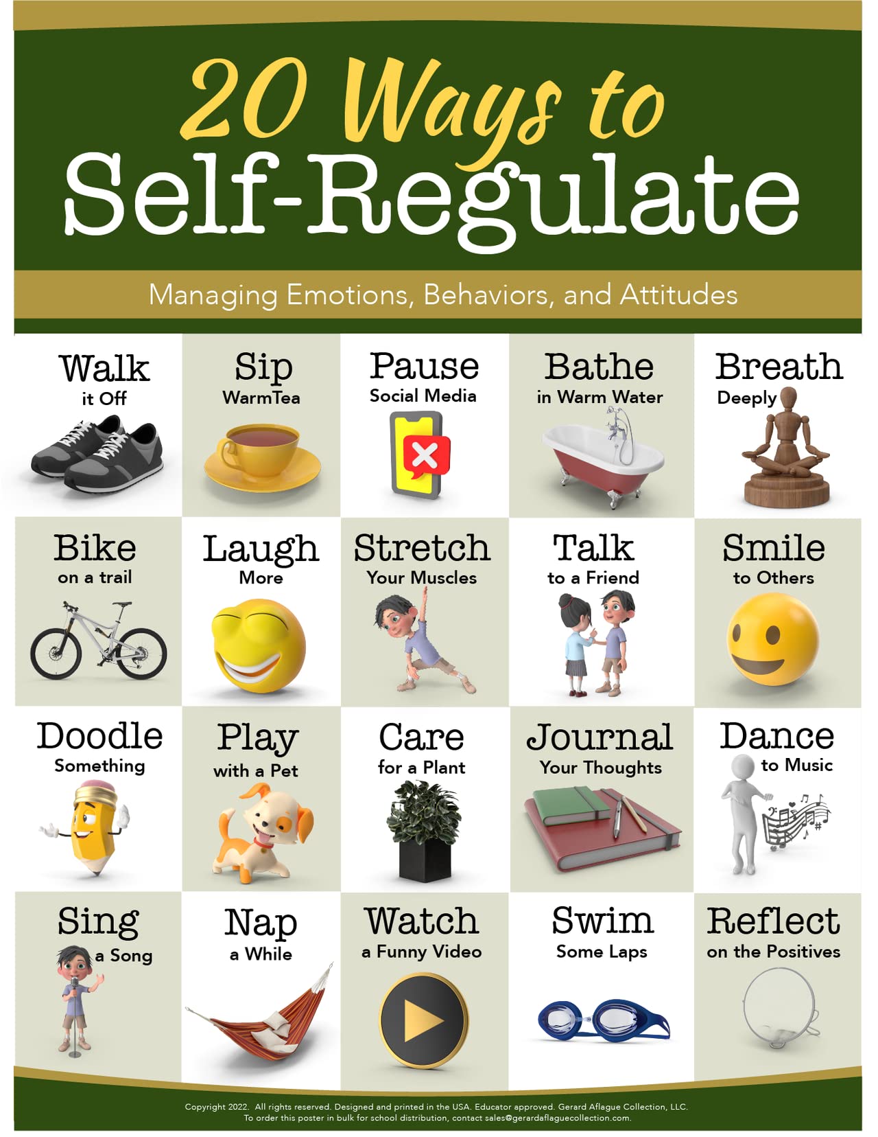 Amazon.com: Gerard Aflague Collection 20 Ways to Self-Regulate Poster ...