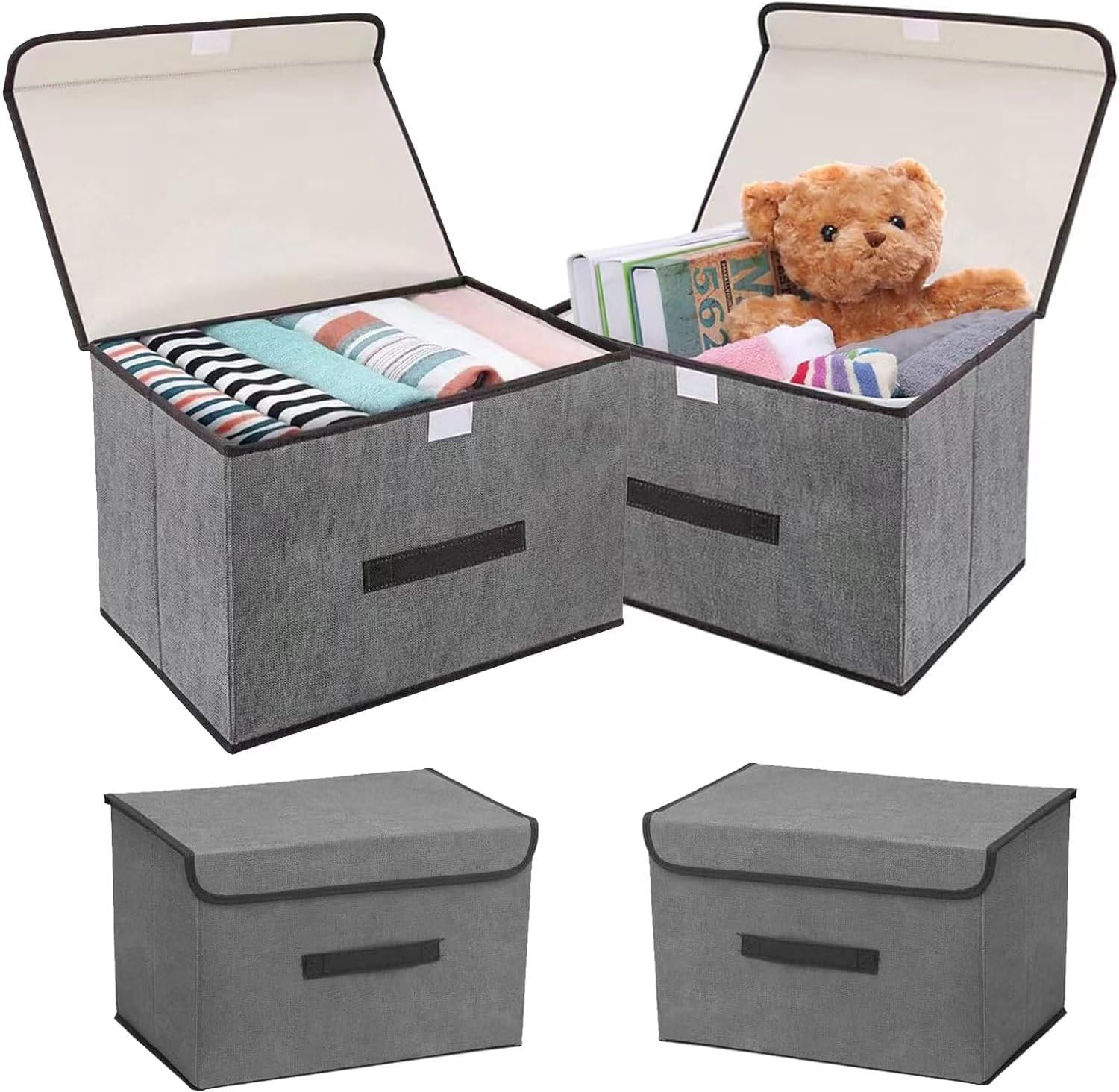 4 Pcs Caja De Almacenamiento Con Tapa,Ropa de Tela Plegables con Tapas ...