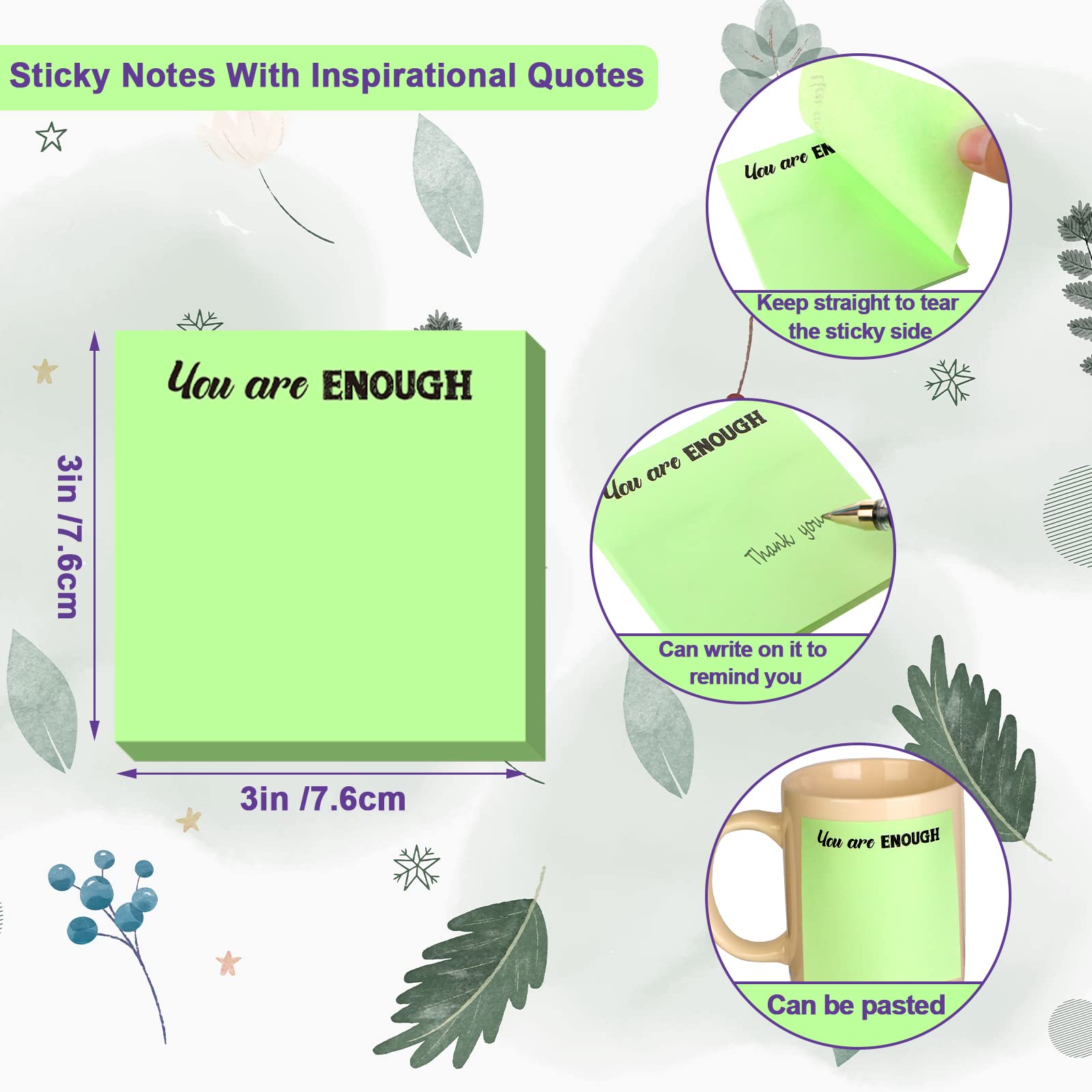 Snapklik.com : Zonon 36 Pcs Inspirational Sticky Notes 3 X 3 Inch ...