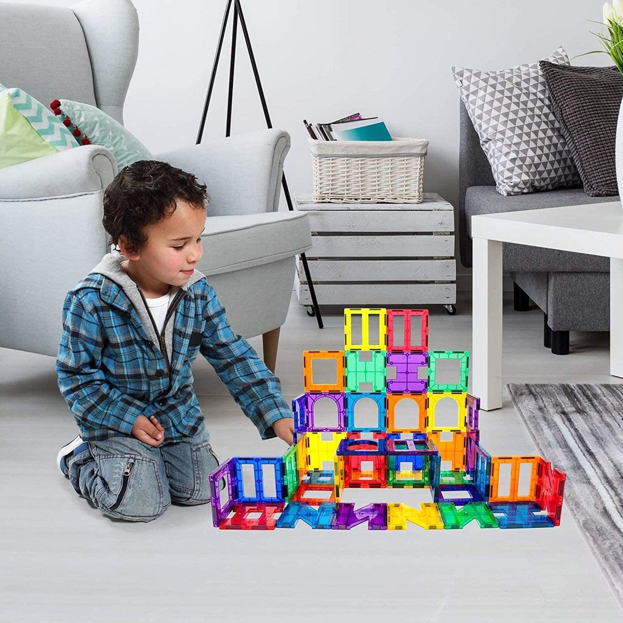 Snapklik.com : PicassoTiles 42 PCs Magnetic Tile Building Block Set
