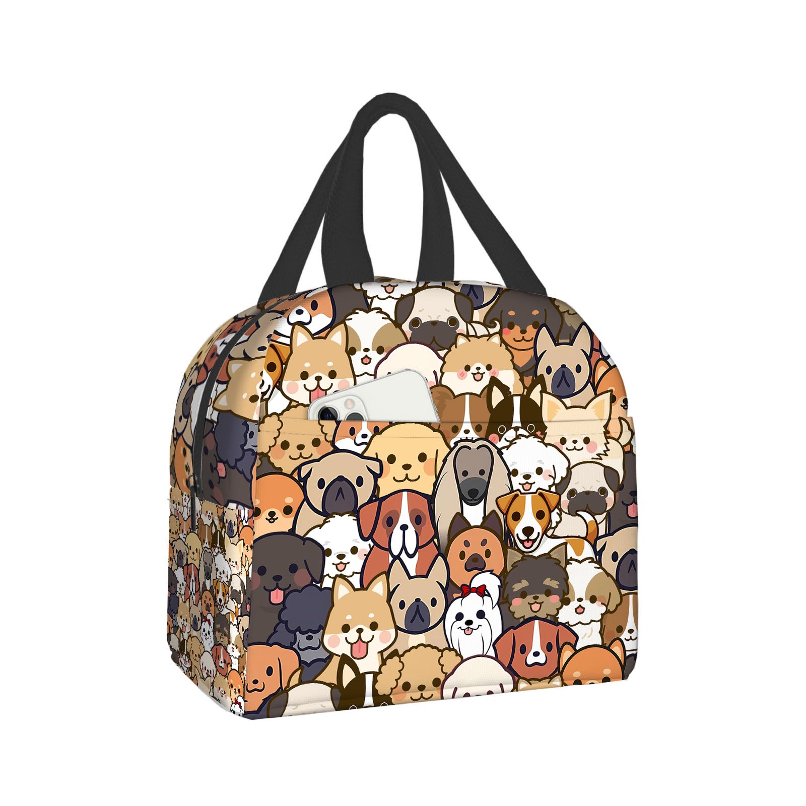 Cute Dog Lunch Bag for Women Men, Insulated Reusable Lunch Tote Bag ...