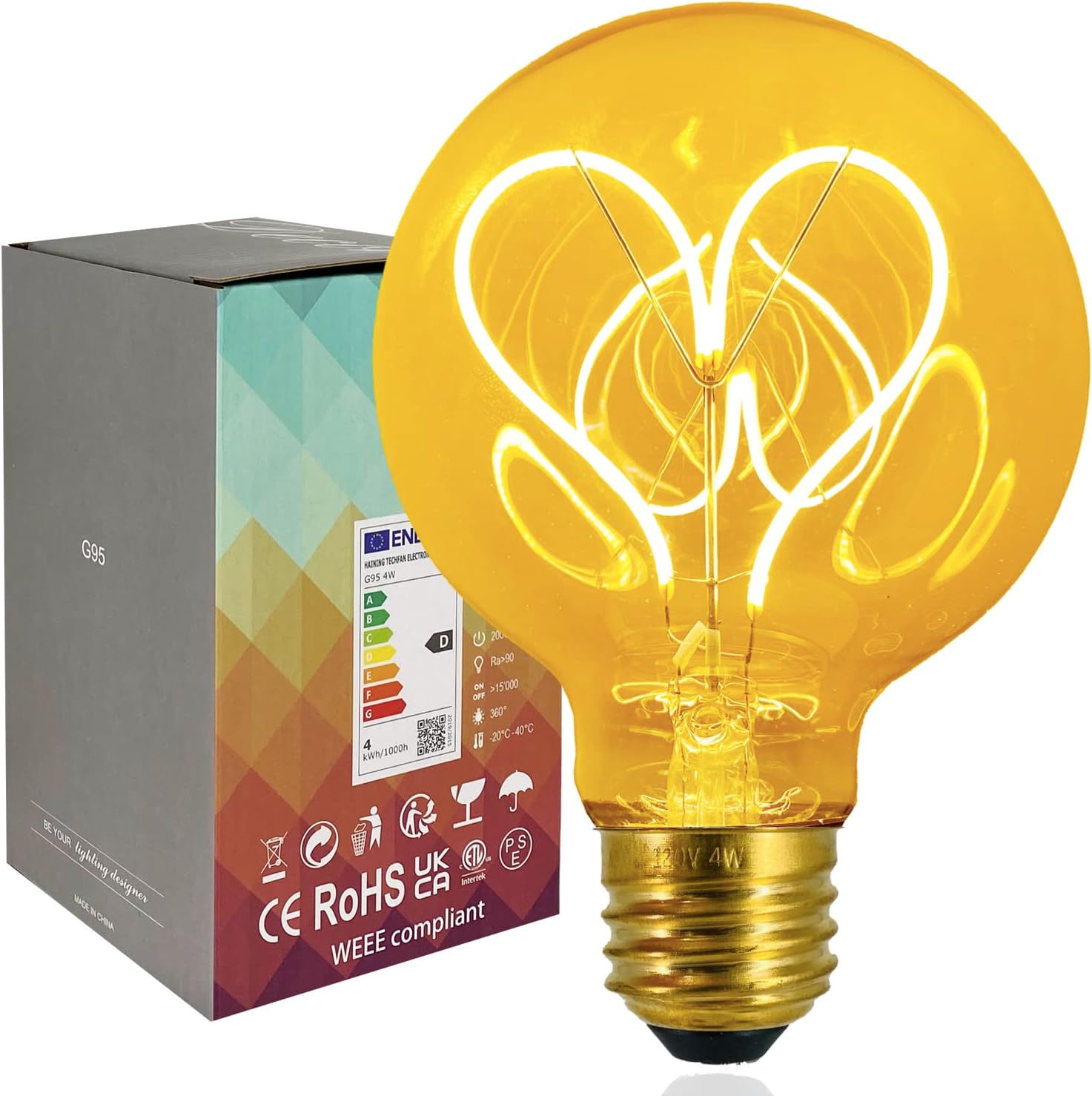 WOPARU 4W G95 Decorative Globe Large LED Edison LED Light Bulb,E26 ...