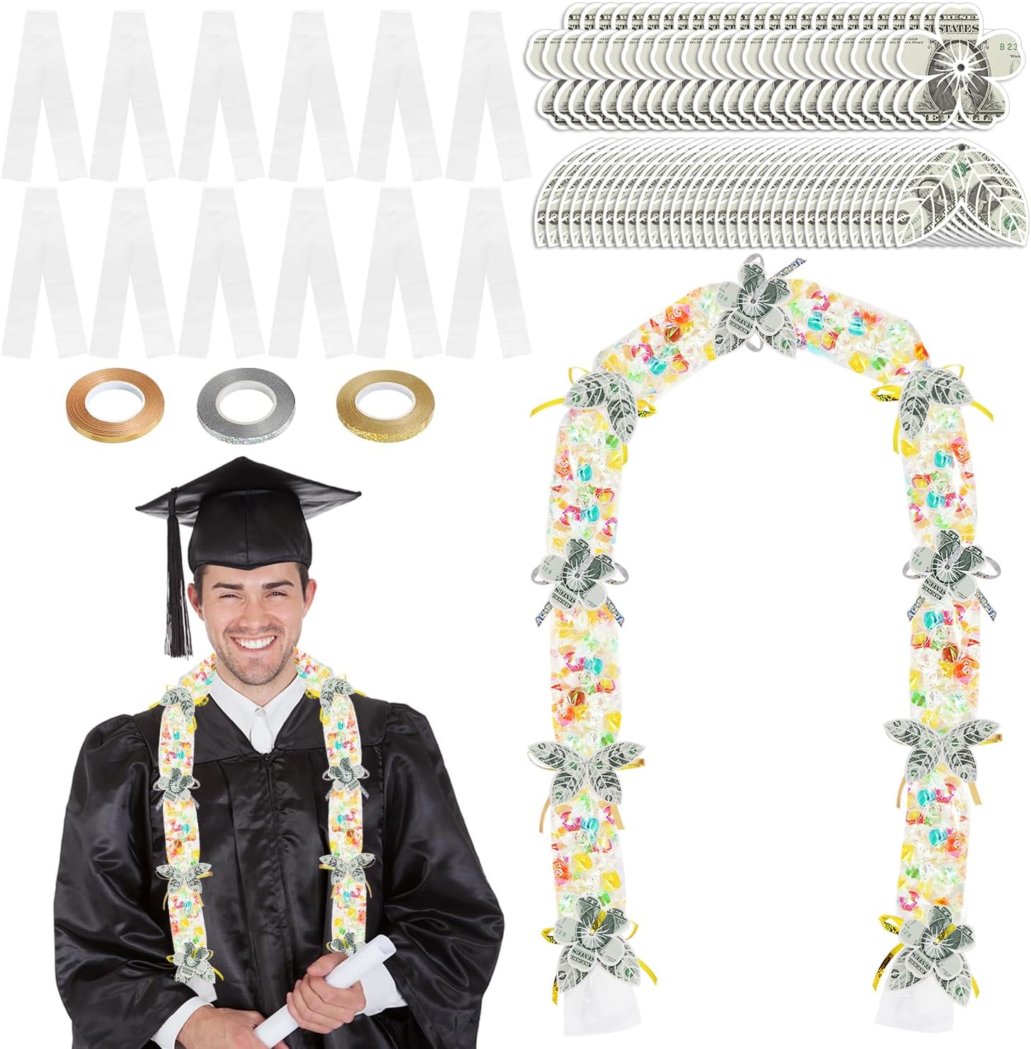 Amazon.com: QIHPUSIE Money Lei, Candy Leis,12 Piece Garland Making Kit ...