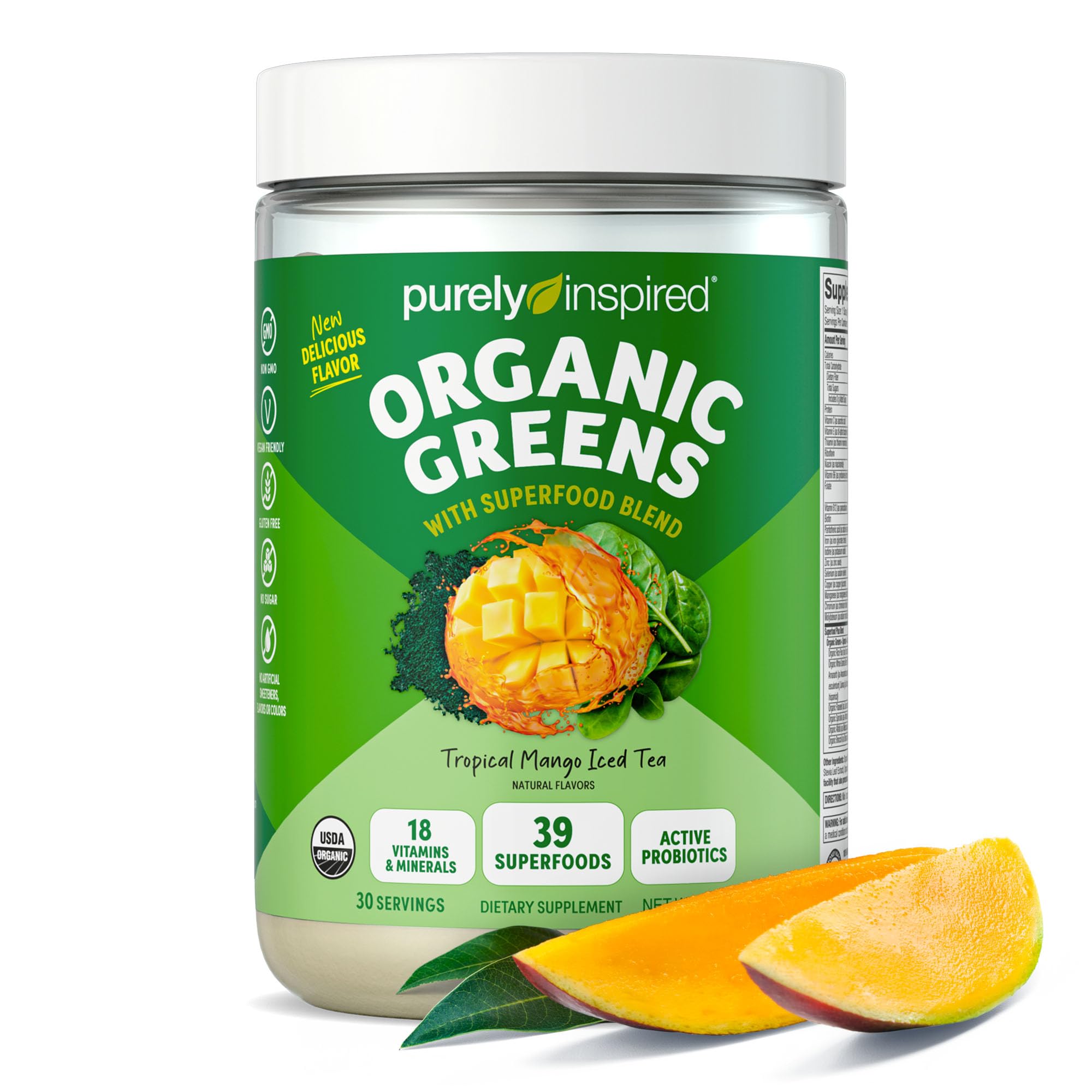 Amazon.com: Purely Inspired Organic Green Powder Smoothie Mix, Tropical ...