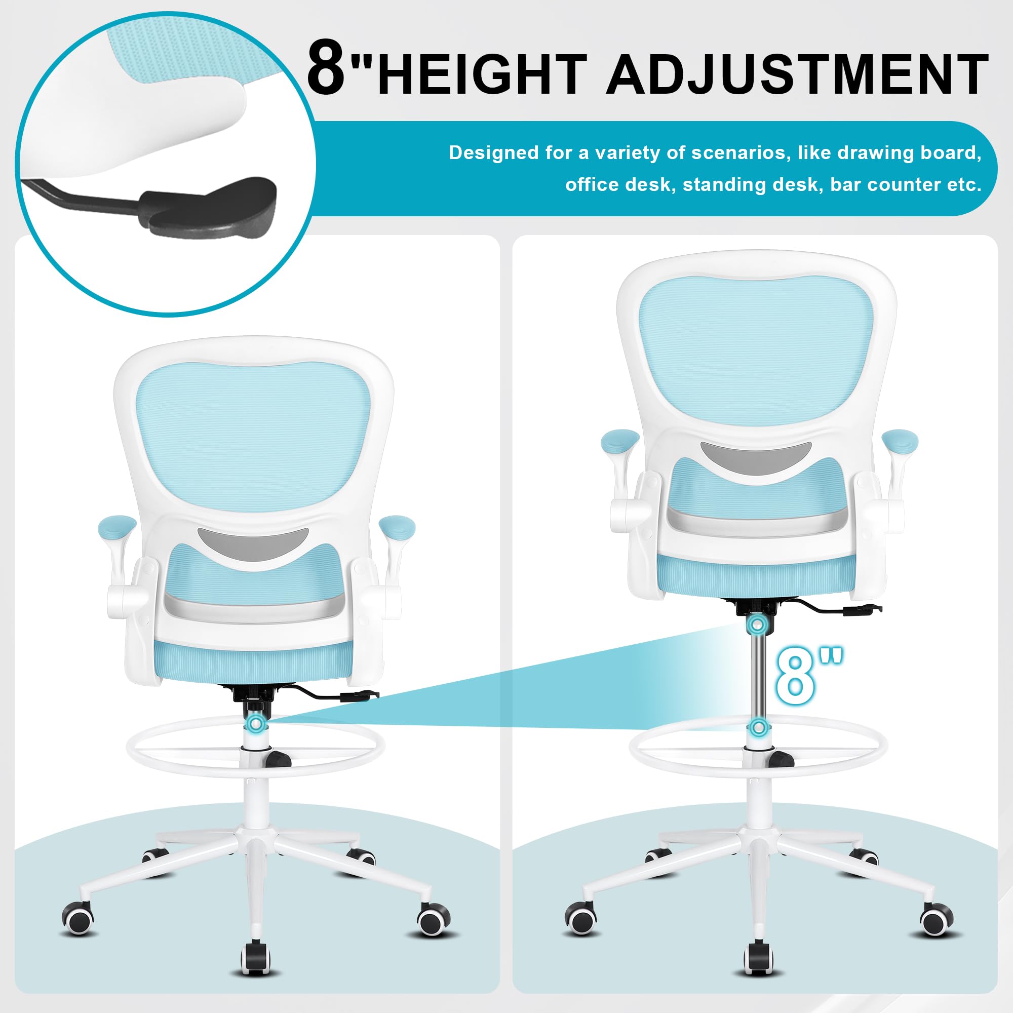 Snapklik.com : Misolant Drafting Chair, Tall Office Chair For Standing ...