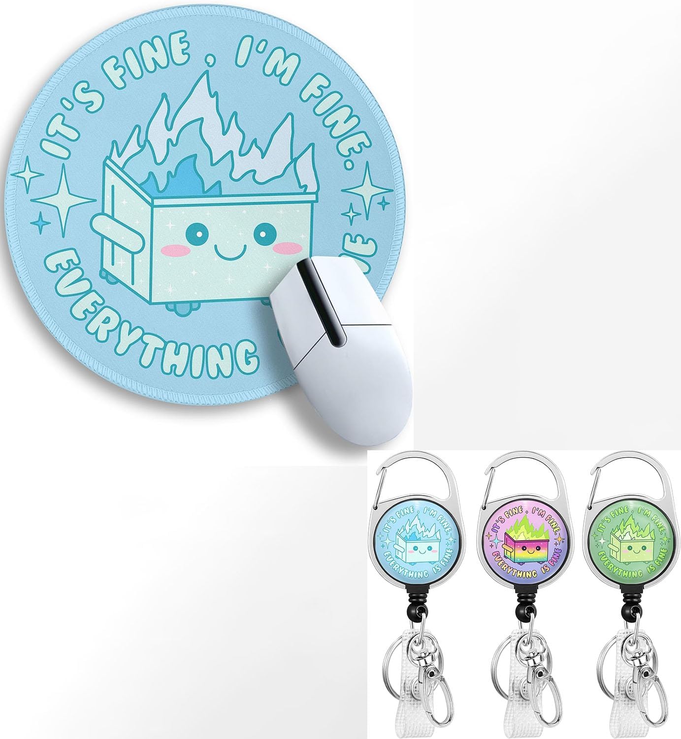 Amazon.com: Gctriki Dumpster on Fire Mouse Pad, Cute Light Blue Round ...