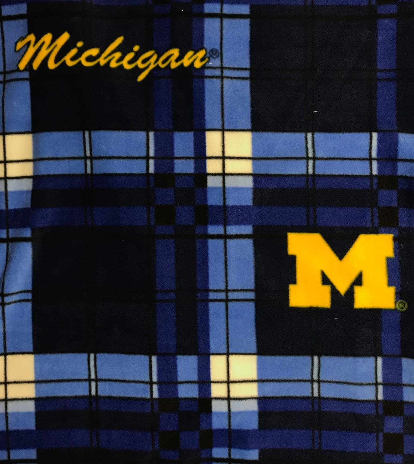 Amazon.com: 1 Yard - Michigan Wolverine Blue Plaid Fleece Fabric (Great ...