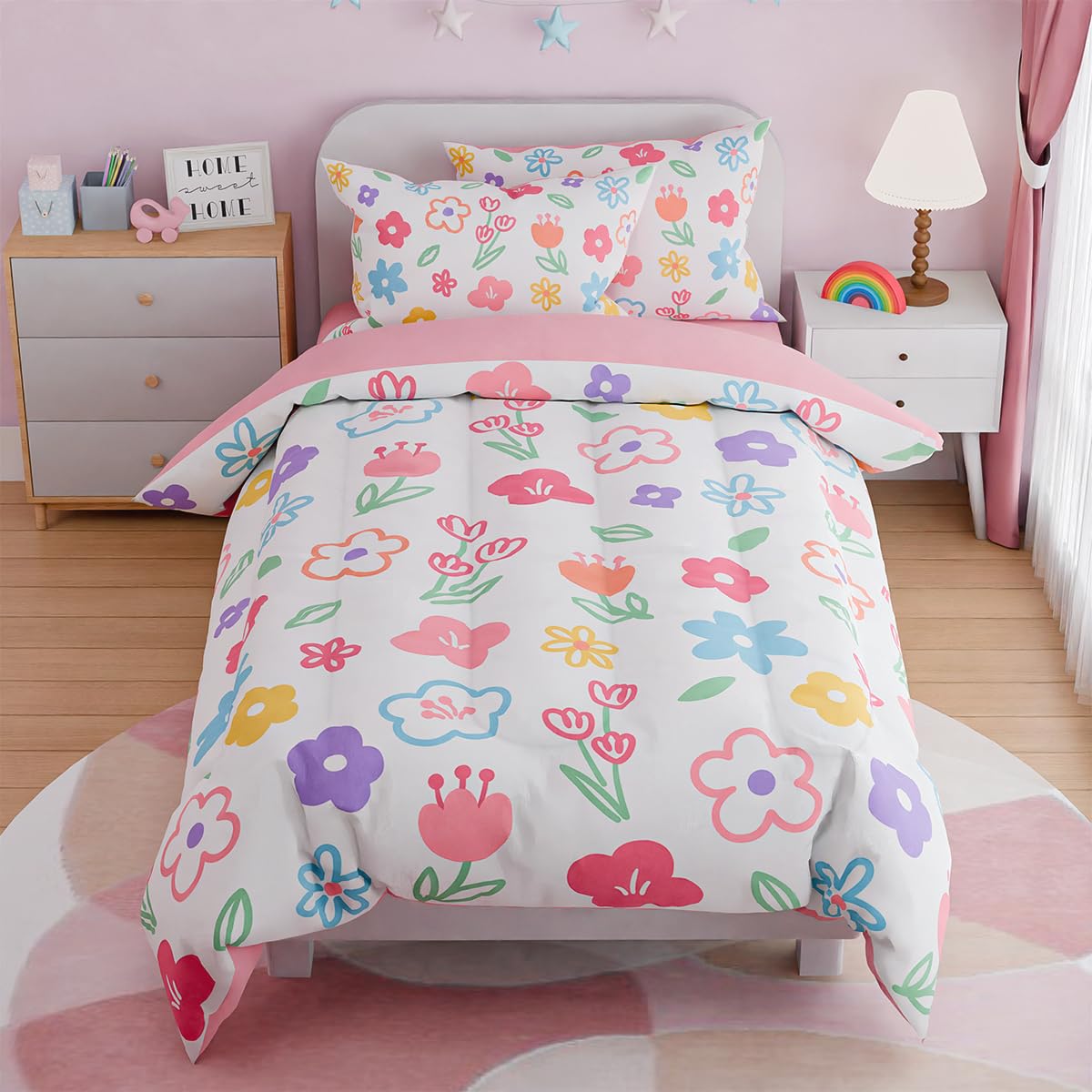 Amazon.com: SANDJEST Floral Twin Bedding Sets for Girl, Ultra Soft ...