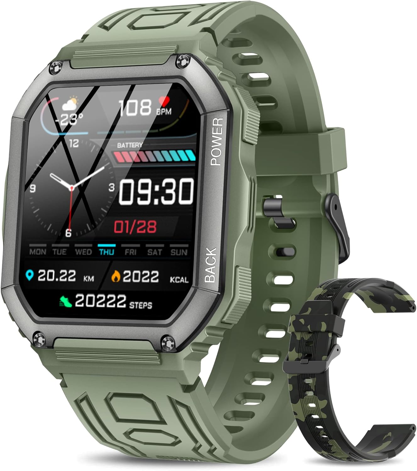 Smart Watches for Men-1.8"Tactical Military Sports Smart Watch with Bluetooth Call (Answer/Make ...