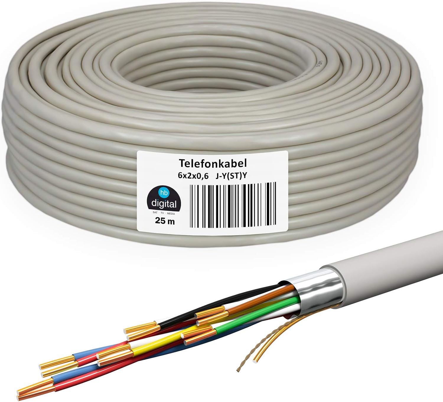 Telefonkabel von HB-DIGITAL 25m 6 x 2 x 0,6 J-Y Y Verlegekabel JYSTY 12 ...