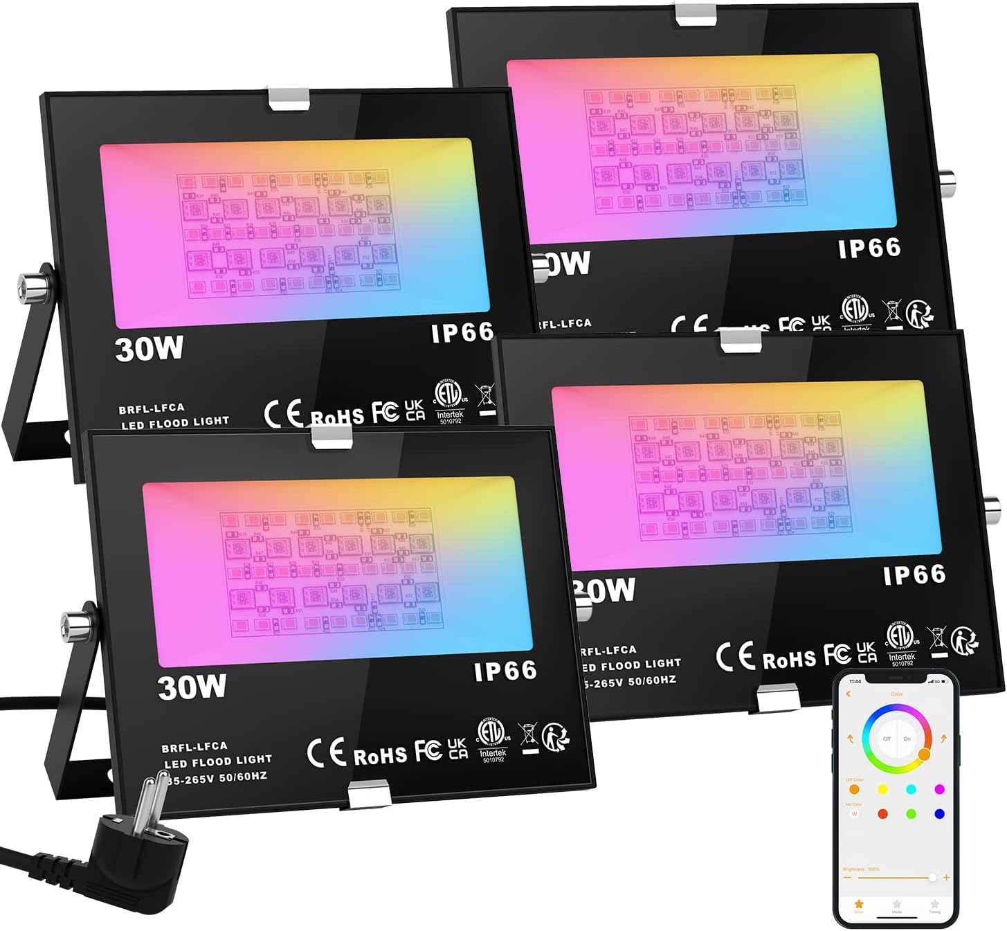 ChangM RGB LED Strahler Fluter Außen Strahler 30W 4 Pack Bluetooth APP ...
