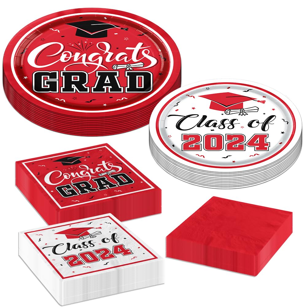 Snapklik.com : 80Pcs Graduation Party Plates And Napkins Red Class Of ...