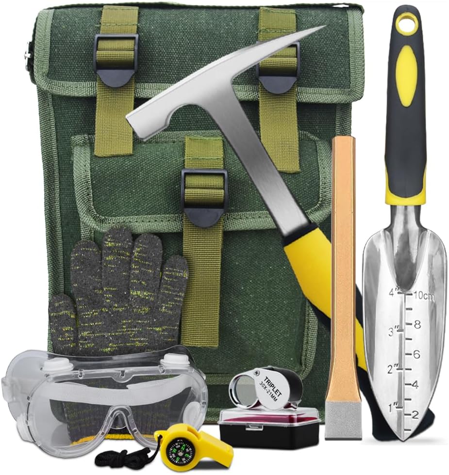 Rock Hammer Mining Kit, Rockhounding Geology Tools Musette Bag Chisels ...