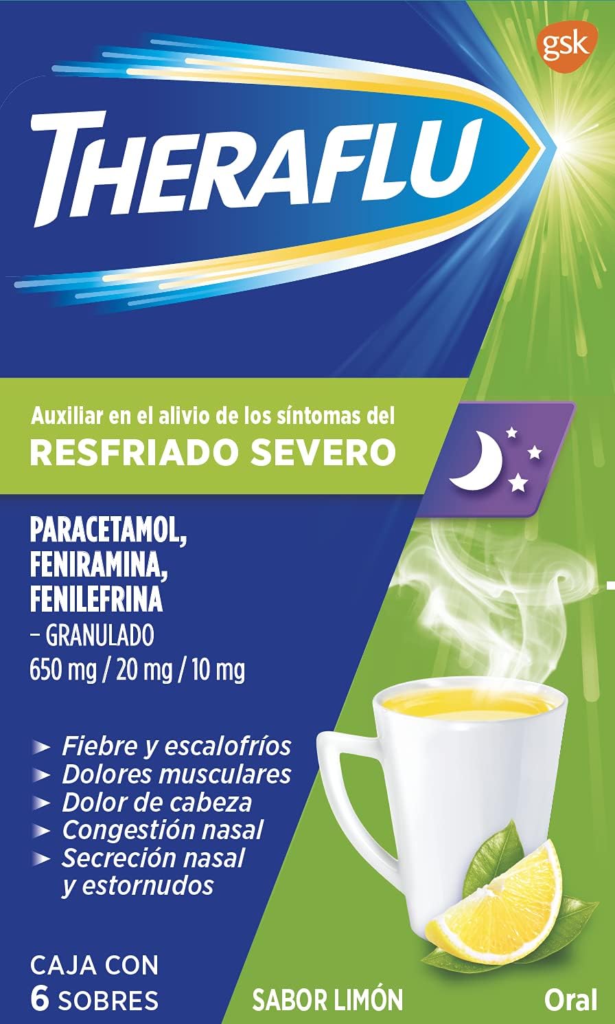 Theraflu Te Antigripal Resfriado Severo 6 sobres : Amazon.com.mx: Salud ...