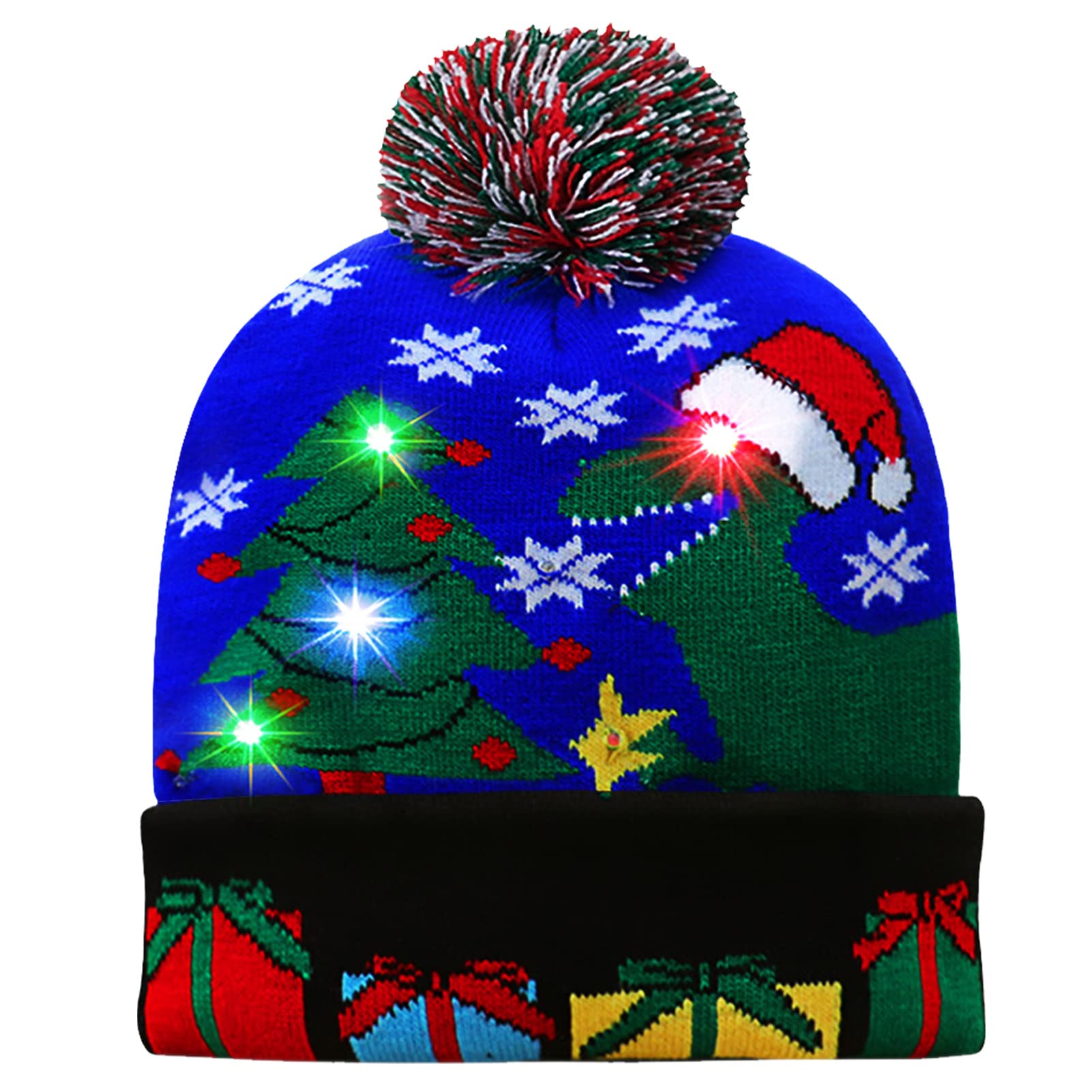 JOYOOFANR Christmas Hat Light Up Hat LED Christmas Dinosaur Knitted Hat ...