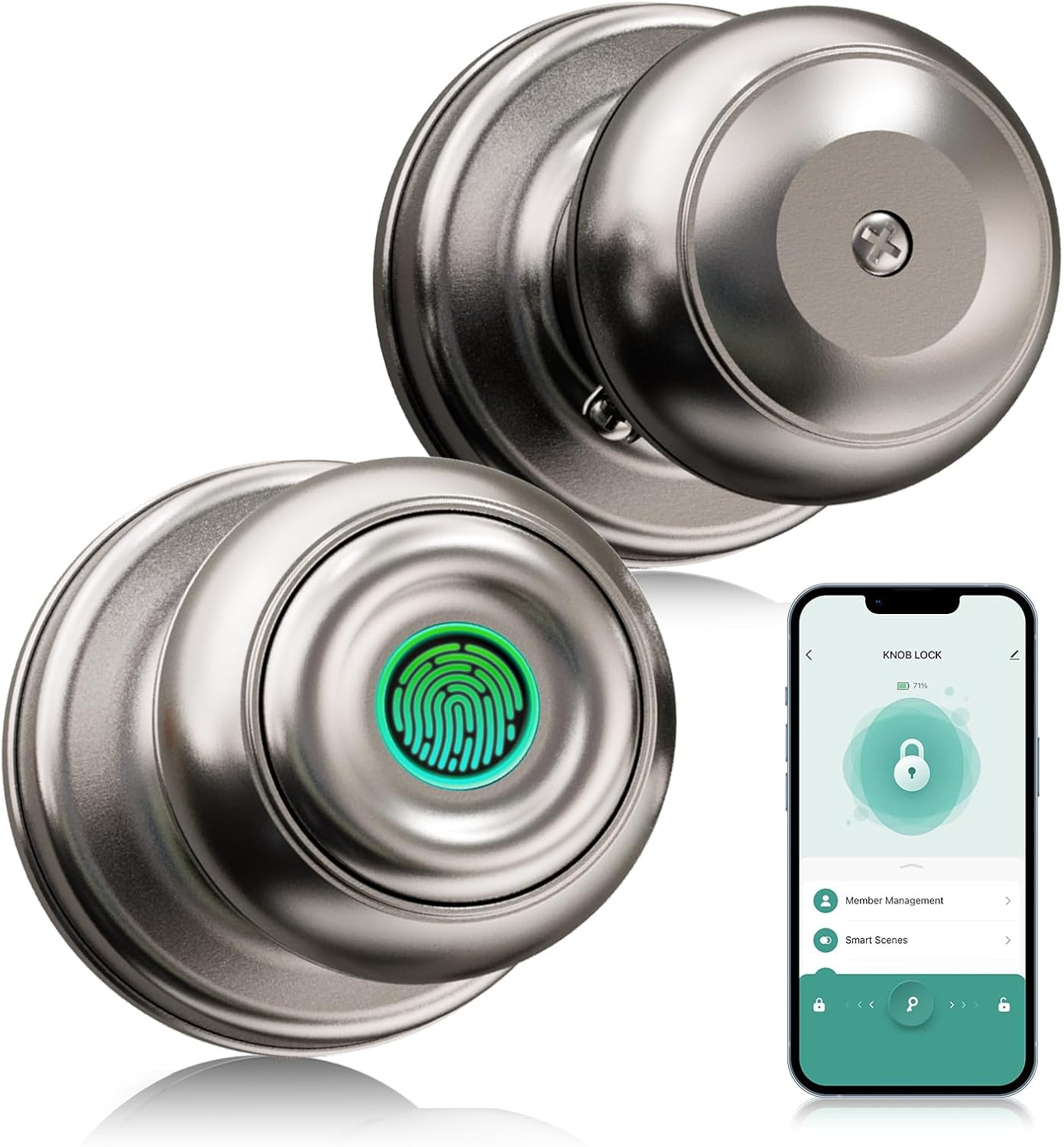 DINSTECH Smart Door knob, Fingerprint Smart Lock, Biometric Door knob ...
