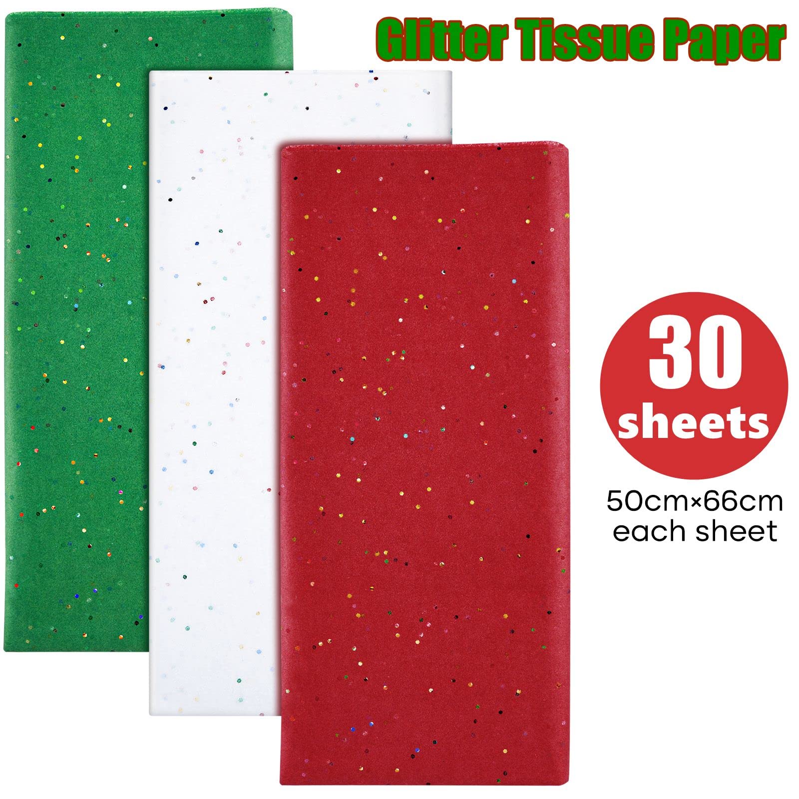 Snapklik.com : Glitter Tissue Paper For Packaging 50x66cm White Green ...