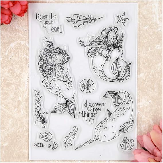 Amazon.com: Kwan Crafts Mermaid Ocean Clear Stamps for Card Making ...