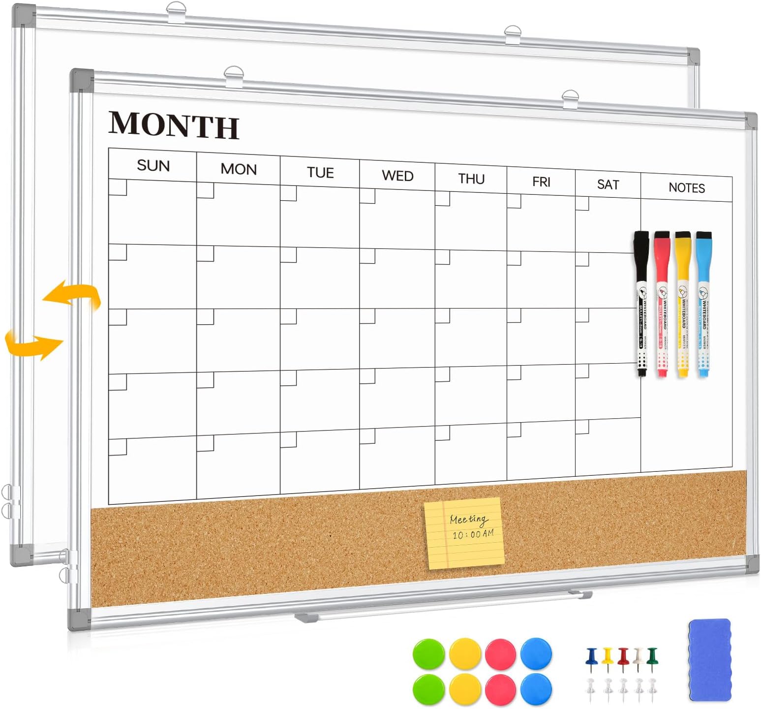 Navaris Framed Calendar Whiteboard for Wall - 60x90cm Magnetic Dry ...