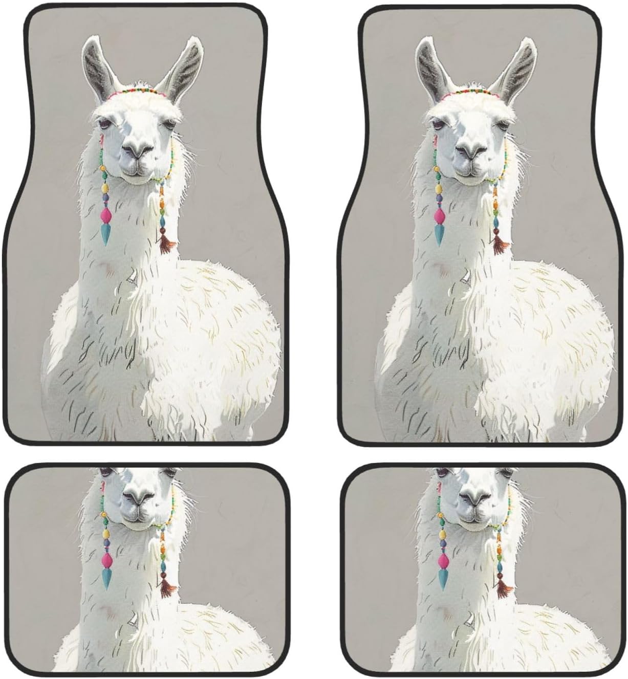 Rutschfeste Fußmatten mit Lama-Druck, komplettes Set mit 4 Stück ...