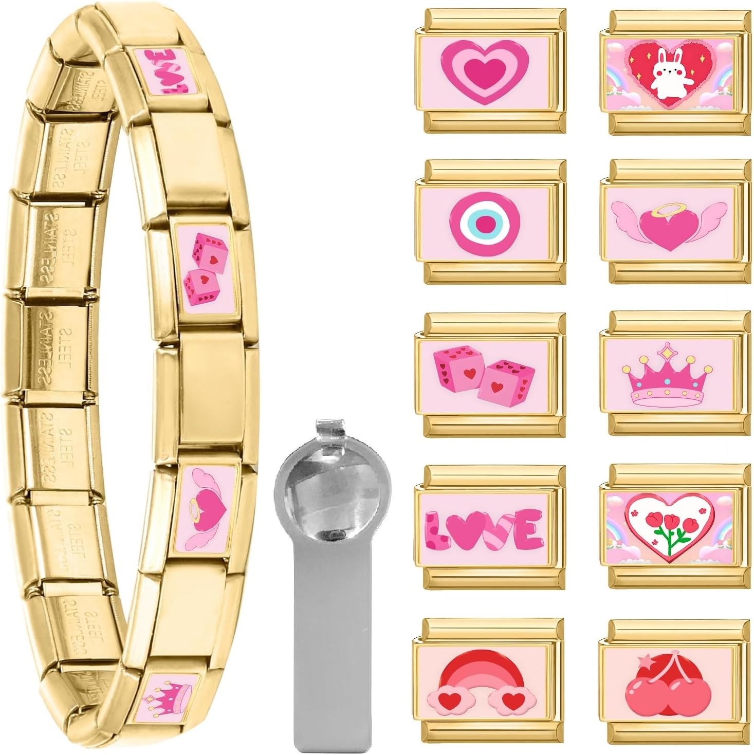 Amazon.com: papasgix Italian Charm Bracelet Charms Gold Pack with ...