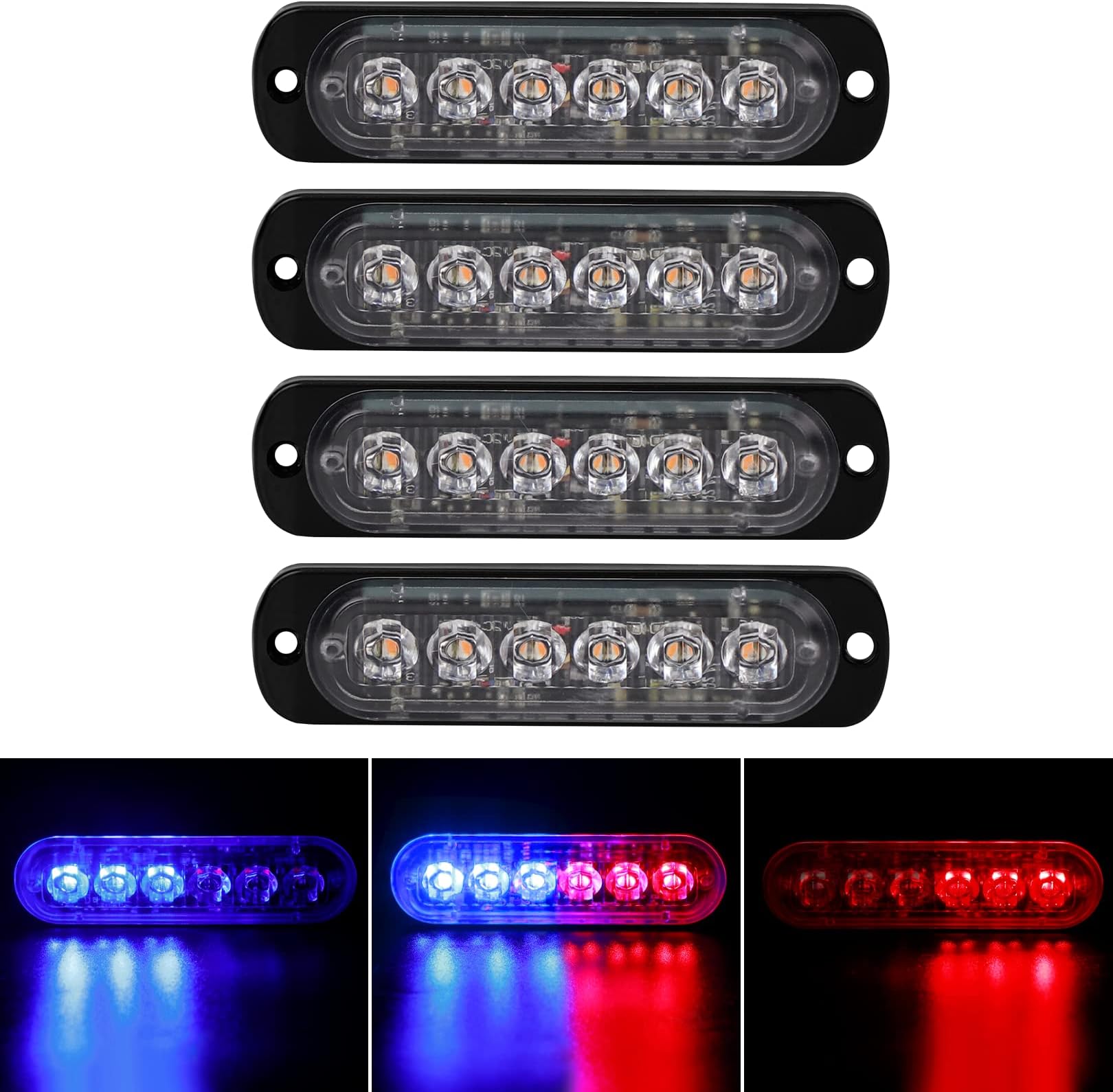 Amazon.com: 4-Pack 6 LED Strobe Lights Vehicles Trucks Emergency Strobe Lights Kit 12V -24V ...