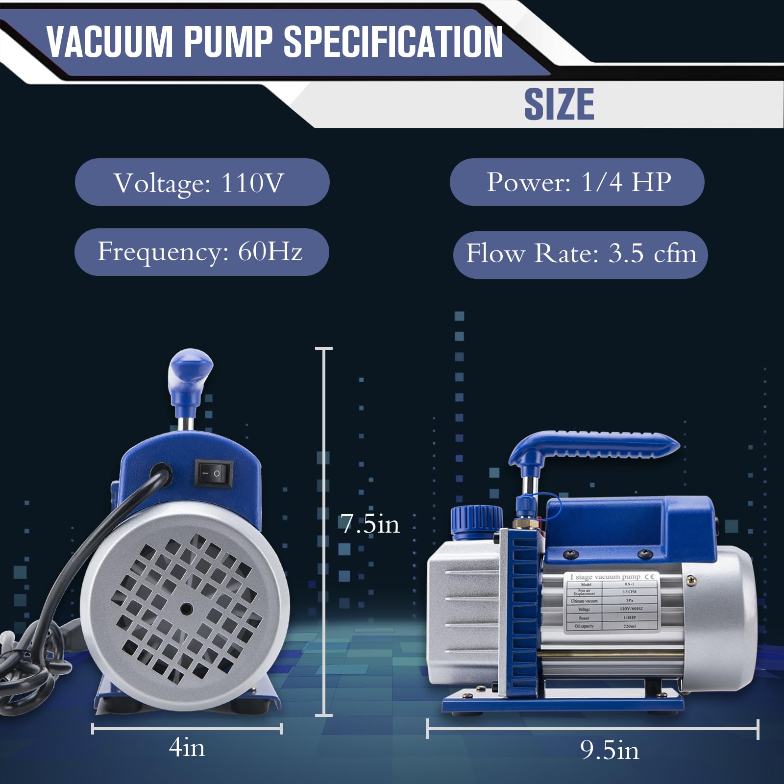 Vacuum Pump, AC Vacuum Pump HVAC Automotive Vacuum Pump 3.5 CFM 110V 1 ...