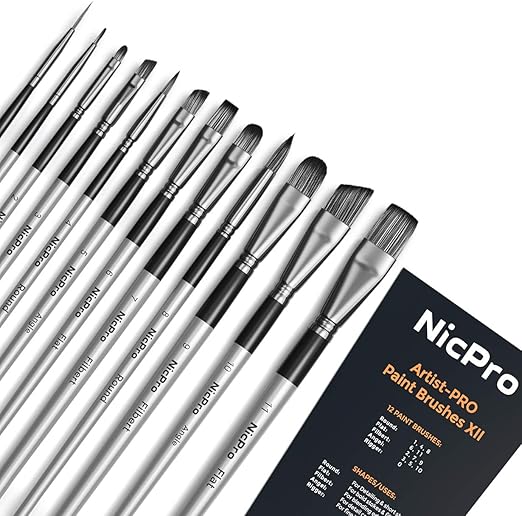Amazon.com: Nicpro 12 PCS Acrylic Paint Brushes Artist Taklon Painting ...