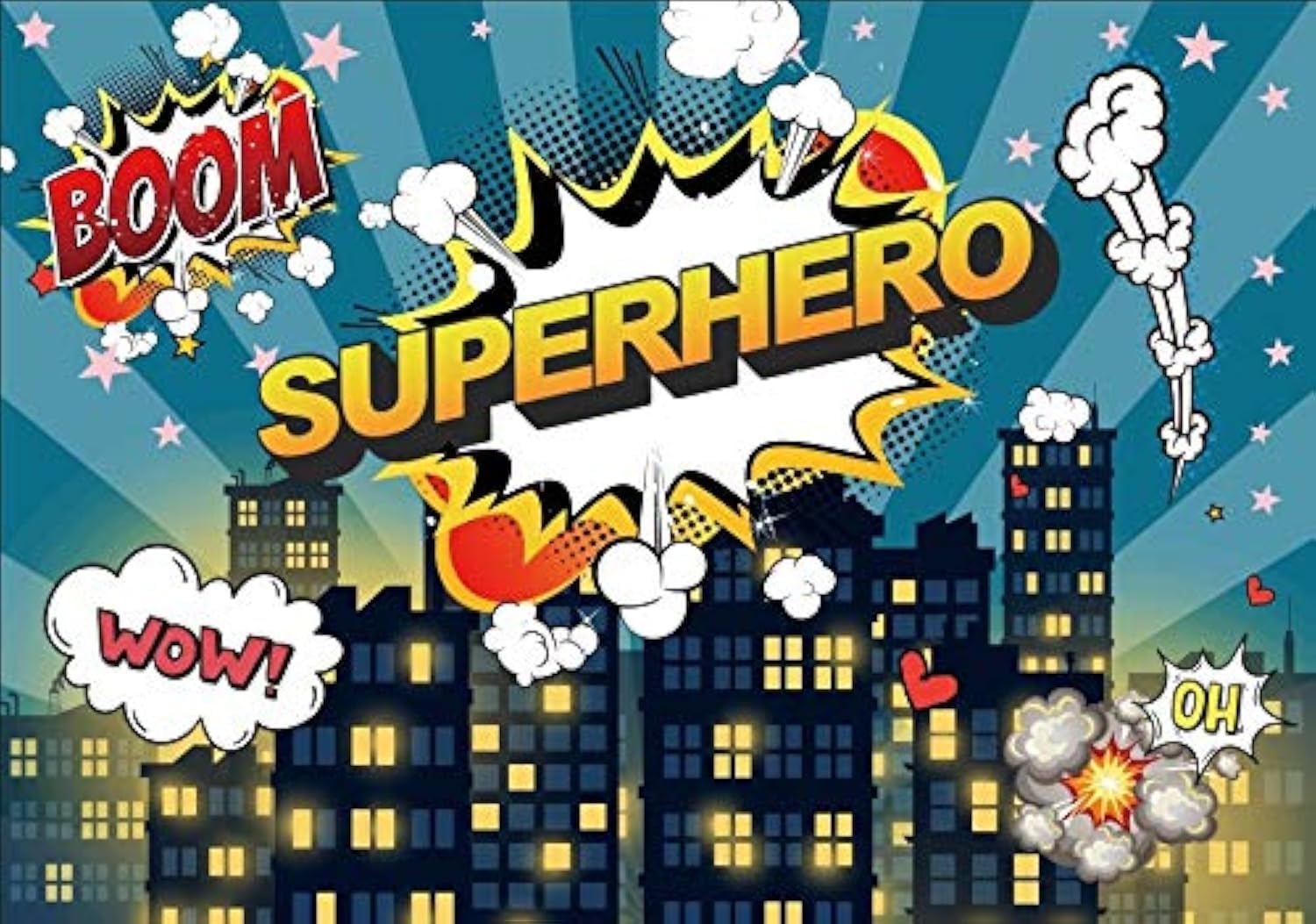 Amazon.com : Yeele 10x8ft Little Superhero Backdrop Comic City Night ...