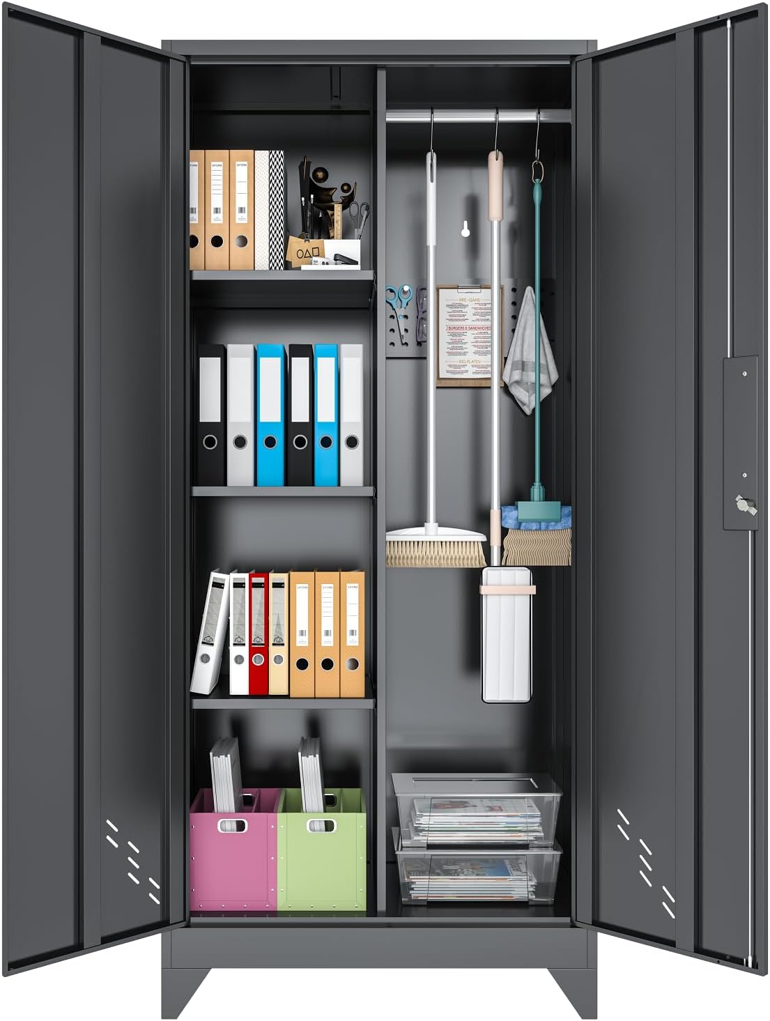 Amazon.com: OSEILLC Garage Storage Cabinet, Broom Closet Storage ...