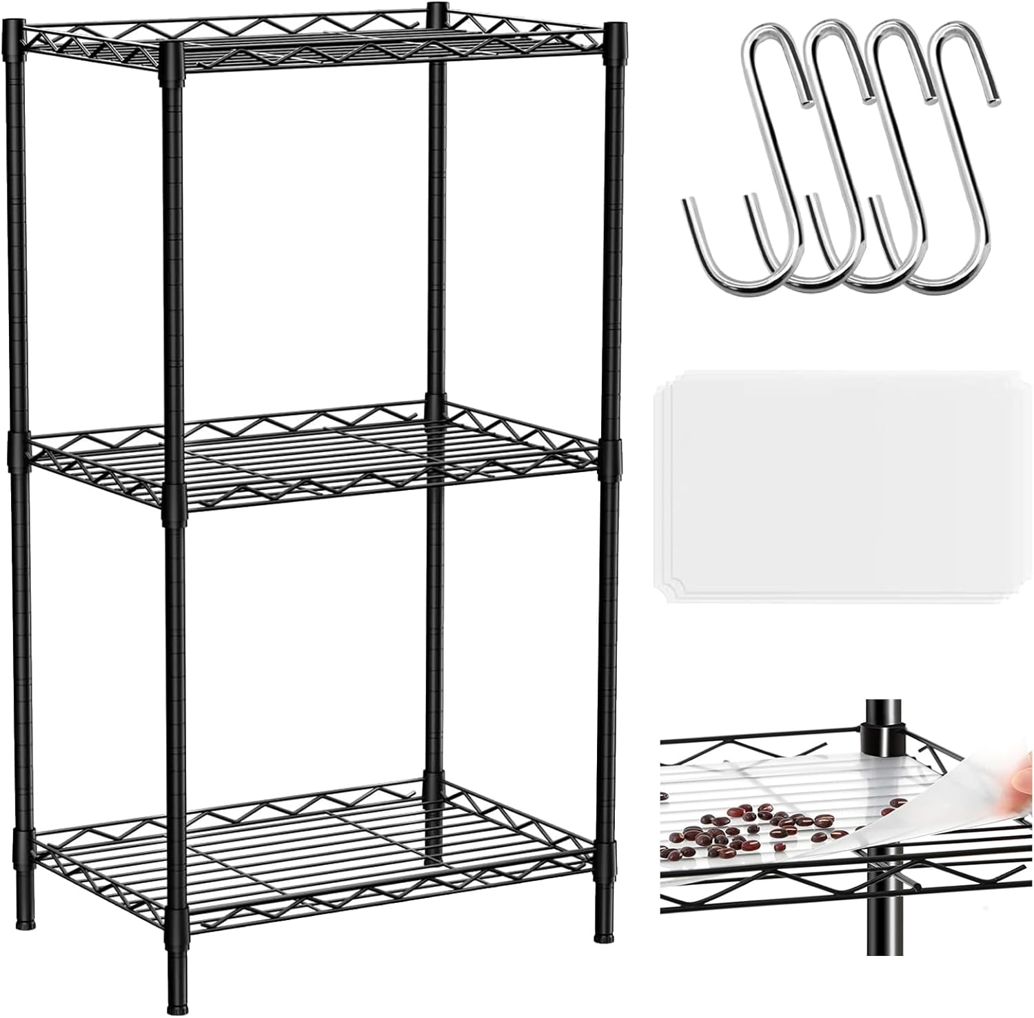 Amazon.com: FUYVA 3-Tier Black Metal Shelving Unit with Wire Storage, 3 ...