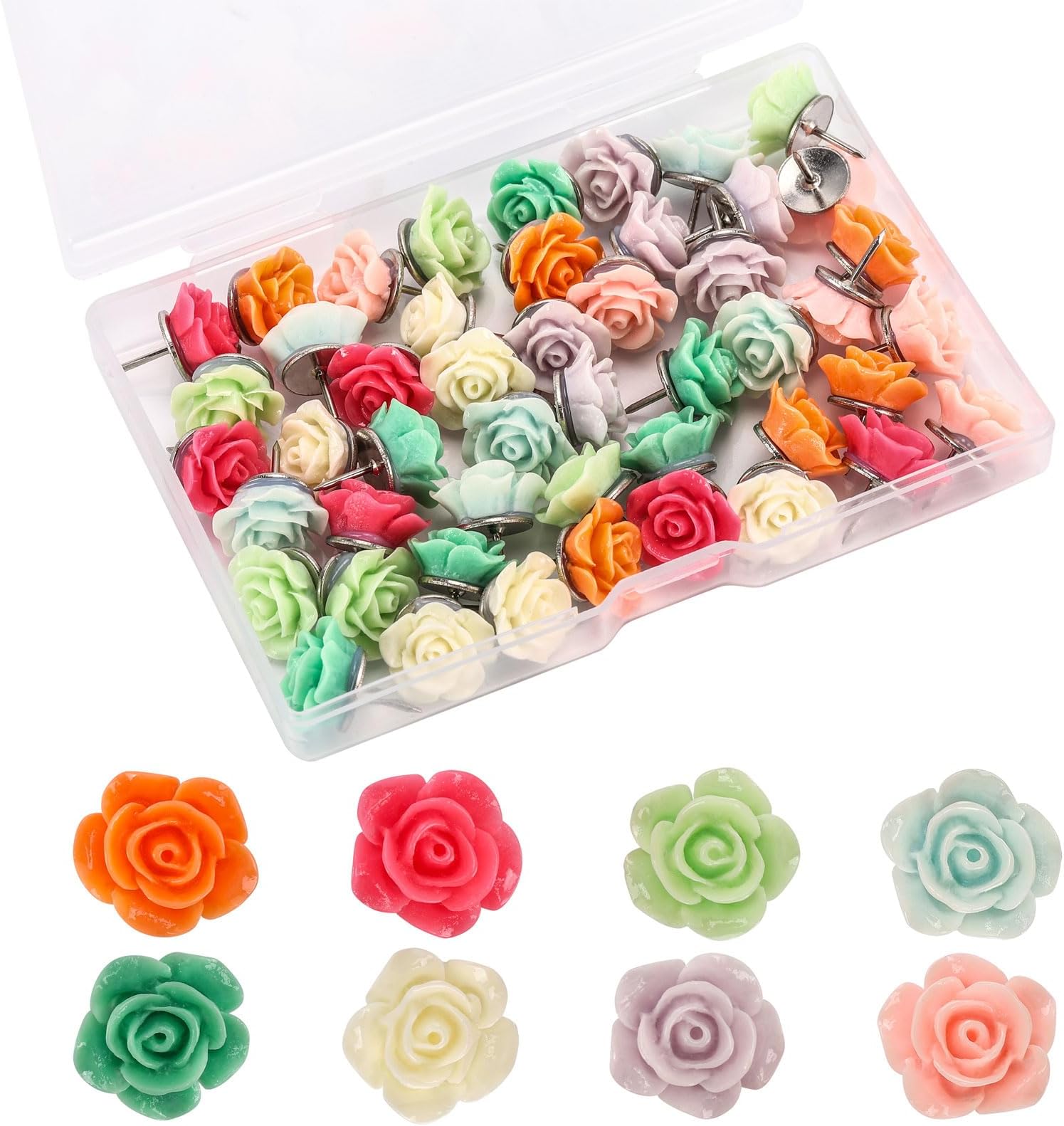 Amazon.com: Create idea 50PCS Flower Push Pins Color Thumb Tacks ...