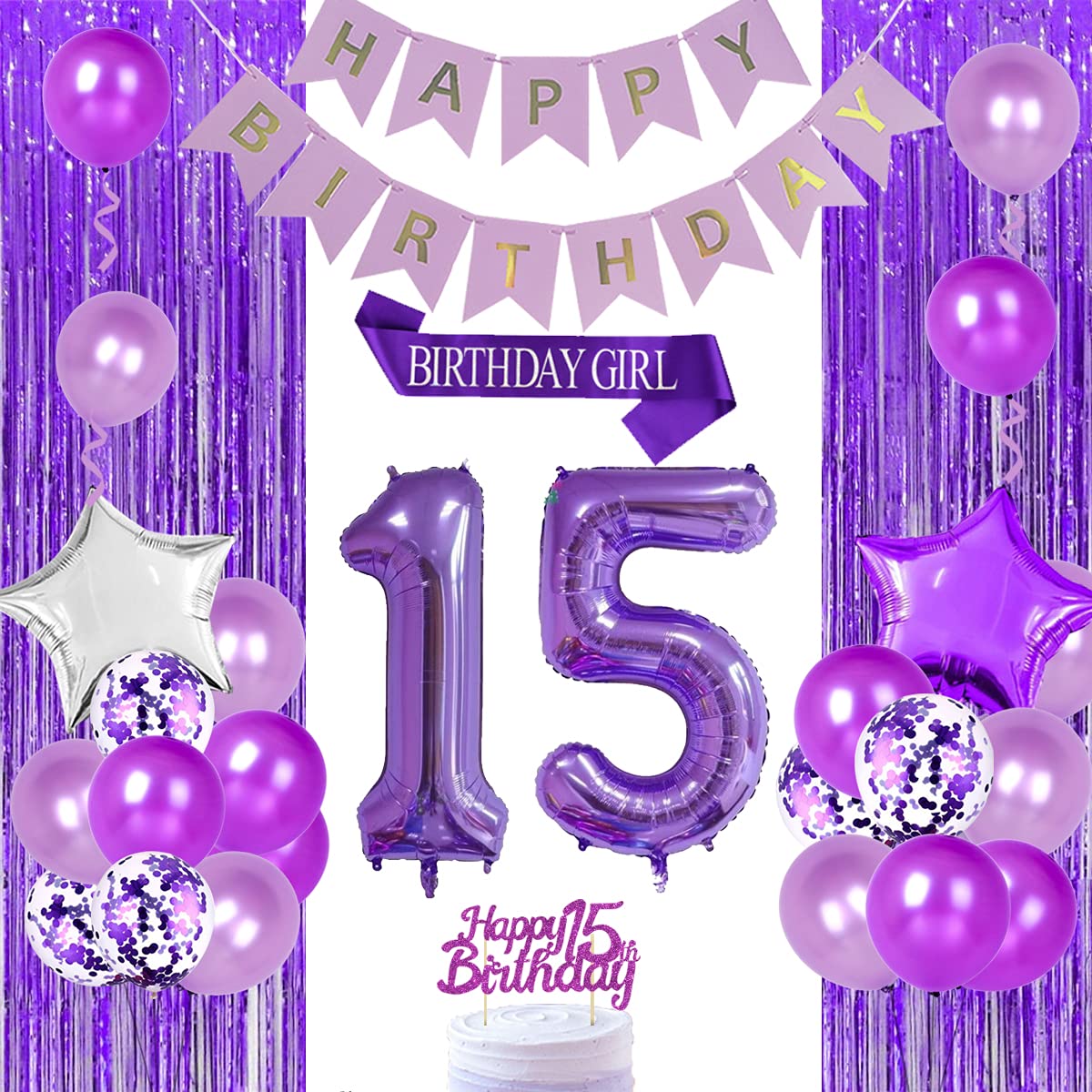 Buy Purple 15th Birthday Decorations for Girls 15th Birthday Party ...