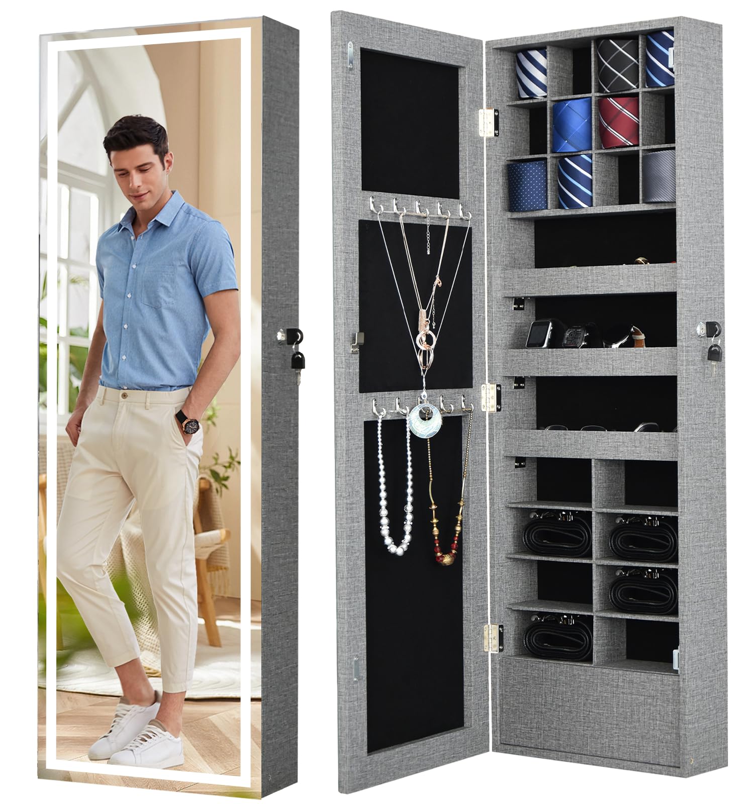 Amazon.com: BOSTANA LED Jewelry Mirror Cabinet, Wall or Door Mount ...