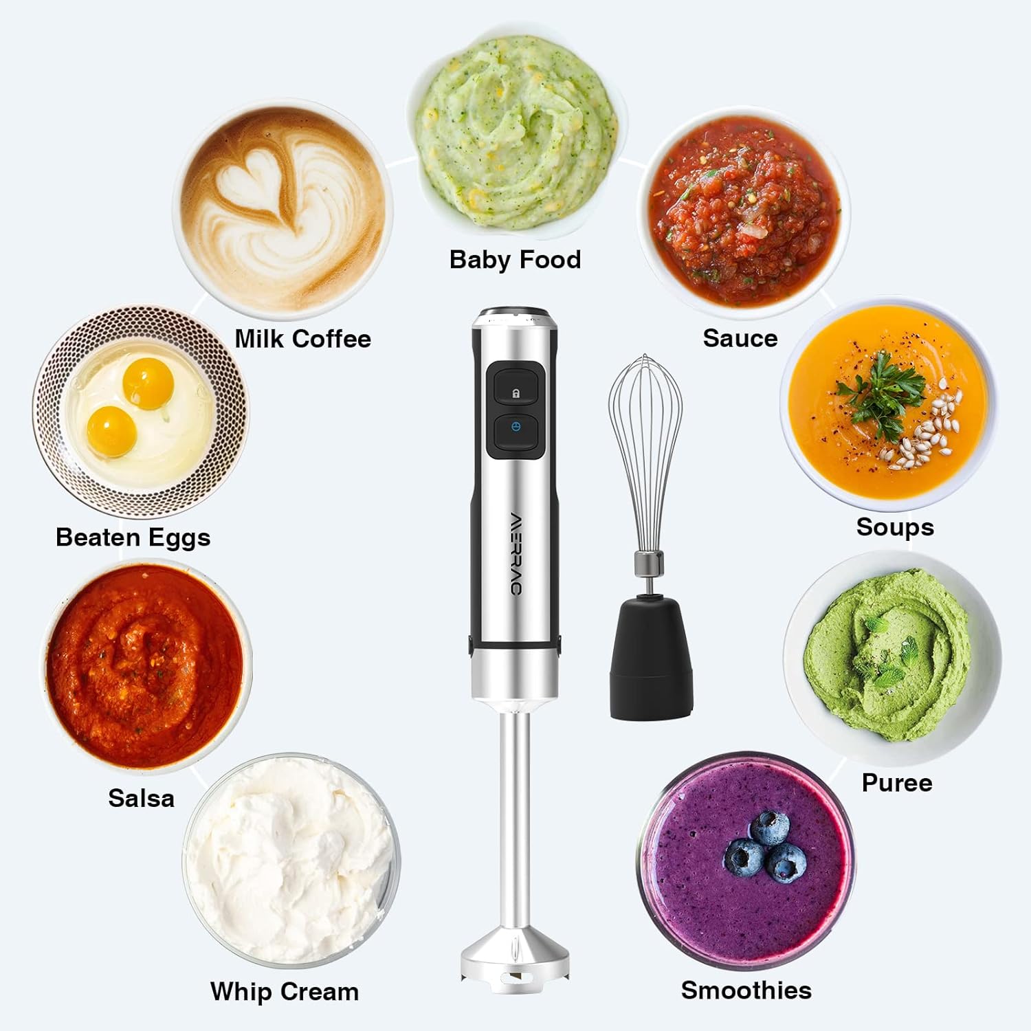 MERRAC Batidora de mano, licuadoras de inmersión de mano recargables por USB, potente licuadora ...