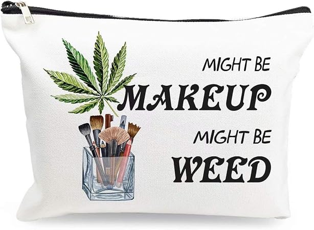 Amazon.com: Funny Weed Leaf Makeup Cosmetic Bag - Might Be Makeup Might ...