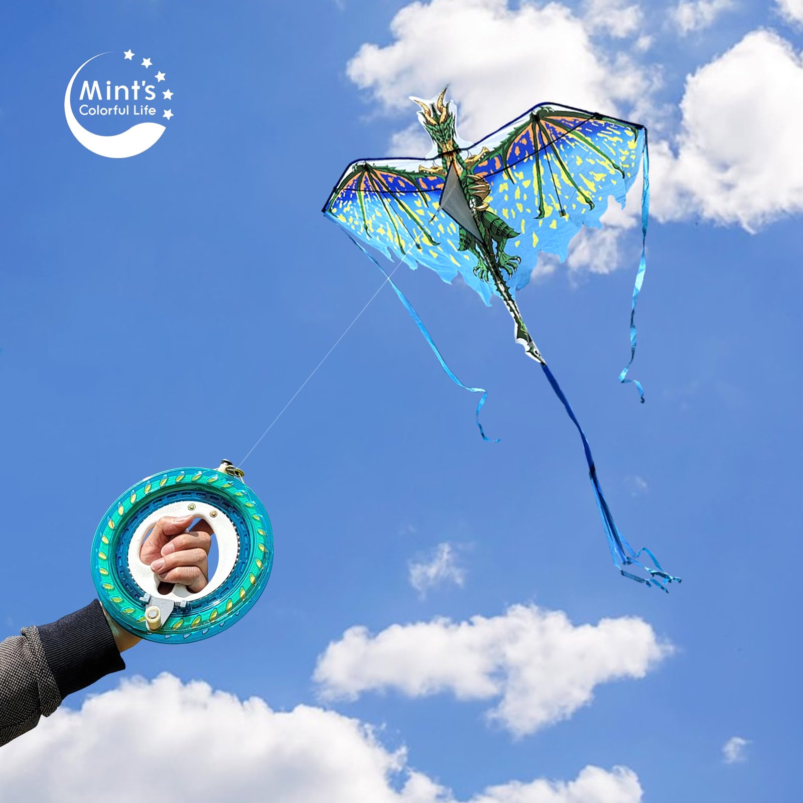 Easy Fly Kite Beginners Green Dragon Kite With Reel Winder - Easy ...