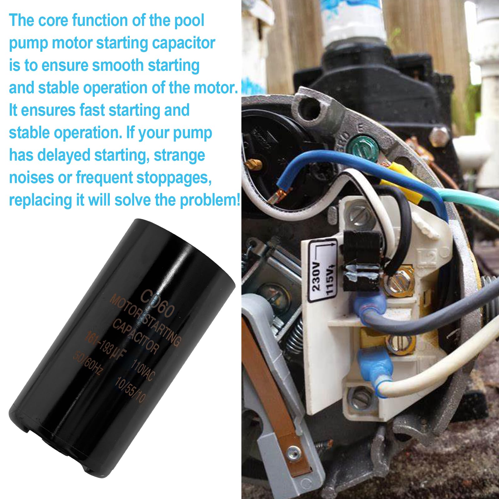 Snapklik.com : Seork Pool Pump Motor Start Capacitor 161-193 uf/MFD 110 ...
