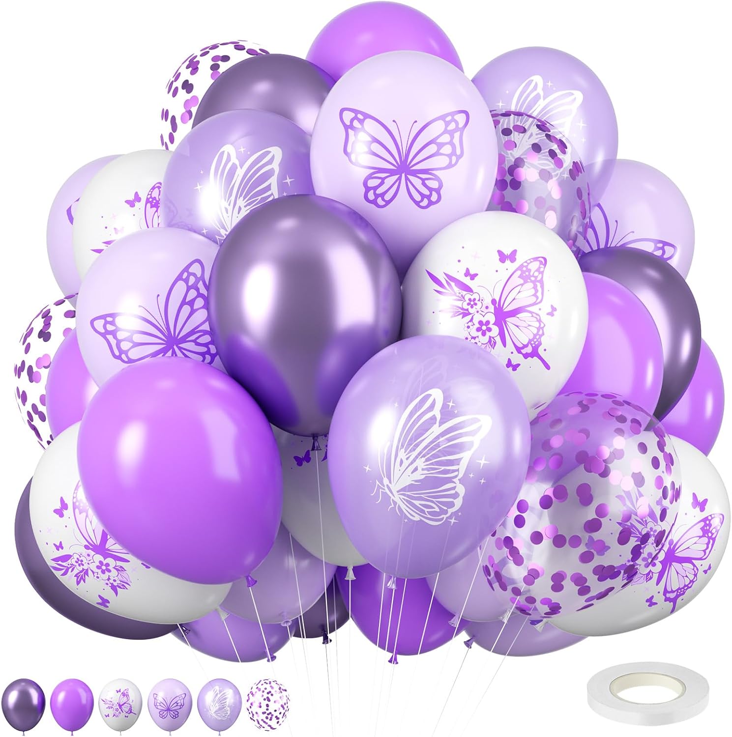 Amazon.com: Purple and White Latex Balloons - 12 Inch Butterfly Print ...