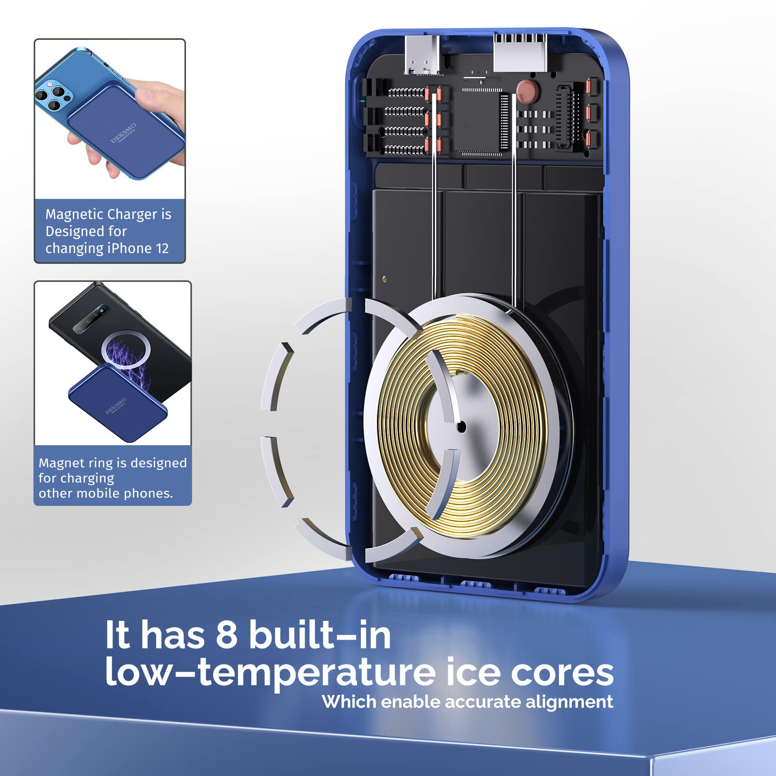 DEKSMO Wireless Power Bank Fast Charging USB c pd 22.5W 10000mAh 20W ...