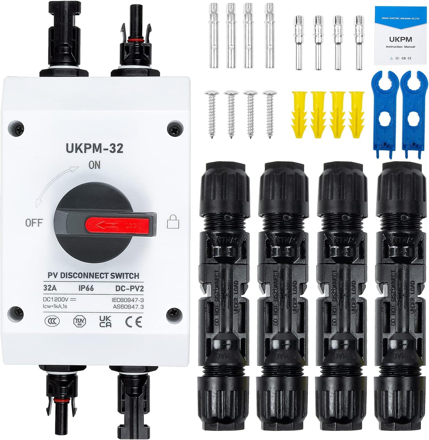 Amazon.com: Wztepeng 32Amp PV Solar Disconnect Switch Kit Fit for Solar ...