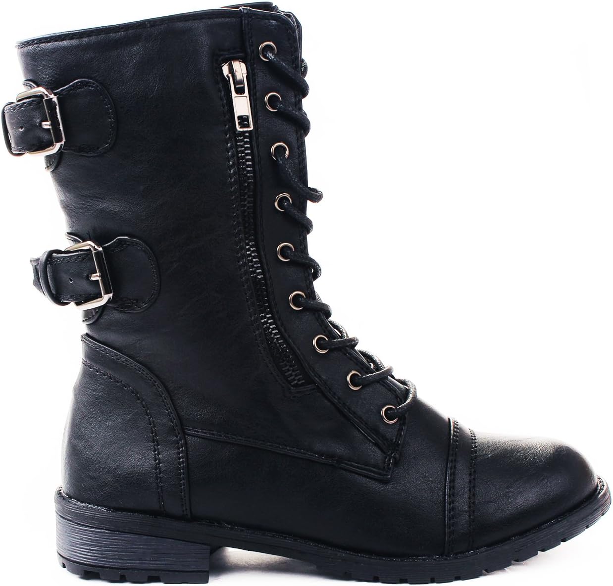 Amazon.com: JJF Shoes Mango-61 Women Black Combat Lace Up Zip Grommet ...
