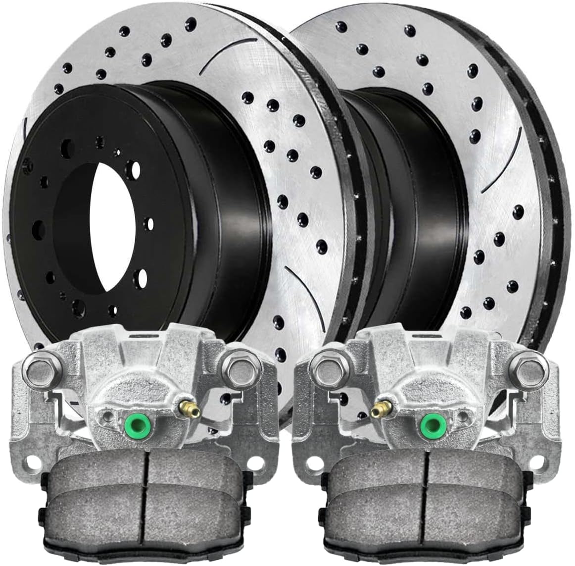 Amazon.com: AutoShack Black Hat Drilled and Slotted Brake Rotors with Ceramic Pads and Calipers ...